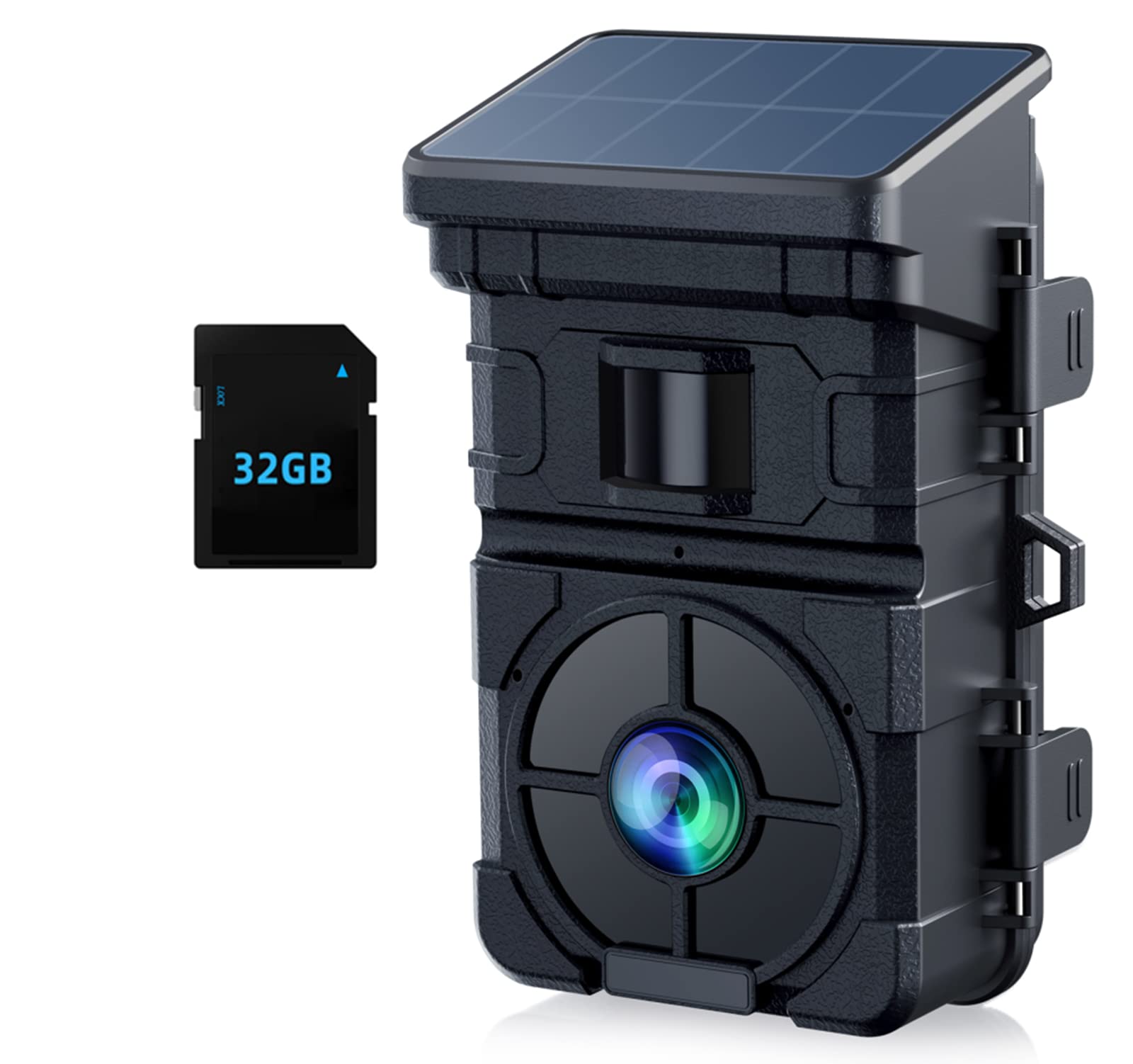 HELMOP Solar Trail Camera,1080P 24MP Solar Power Trail Camera with 32GB Micro SD Card, 0.1S Trigger Speed IP66 Waterproof Hunting Game Camera with Night Vision for Wildlife Observation Hunting