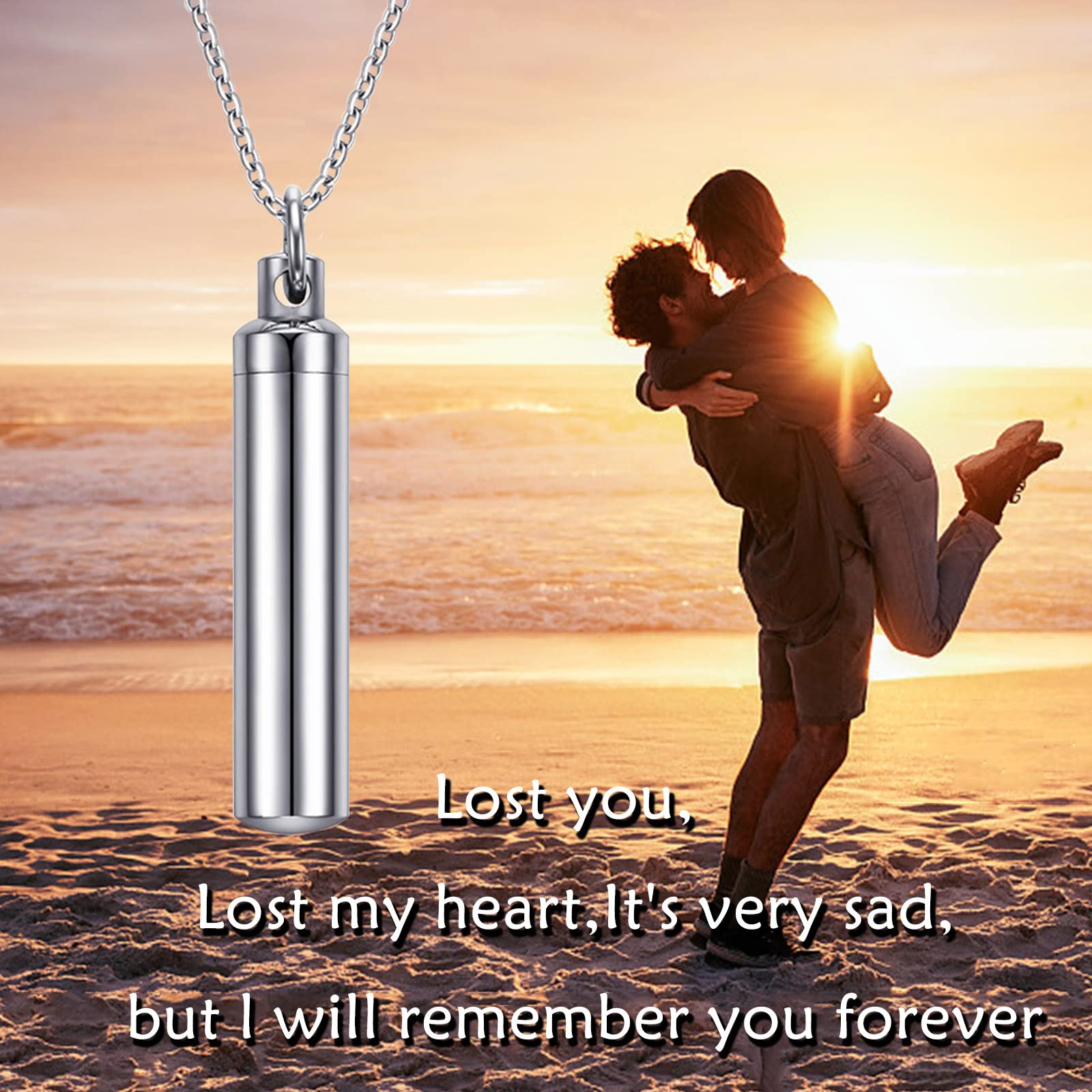 HaoQin jewelry 7 Pieces Cylinder Cremation Urn Necklaces for Ashes Stainless Steel Memorial Keepsake jewelry Ashes Locket Pendant