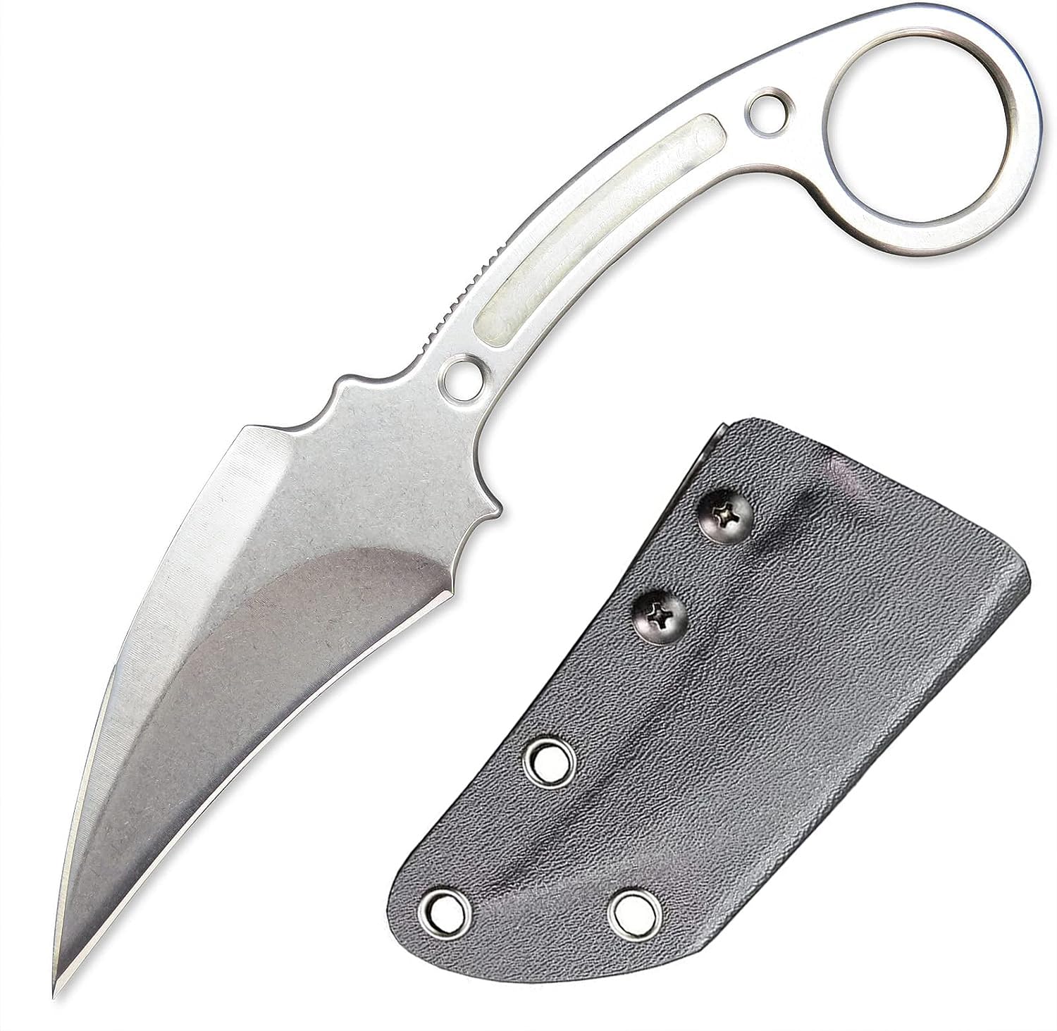 Gtkii Gtk149 Fixed Blade Knife, EDC Tool Knife for Outdoor Camping Hunting Fishing with Kydex Sheath(Silver)