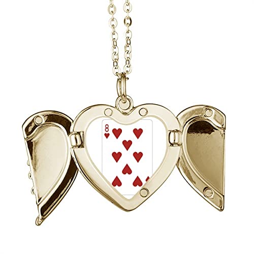 Heart 8 Playing Cards Pattern Folded Wings Peach Heart Pendant Necklace