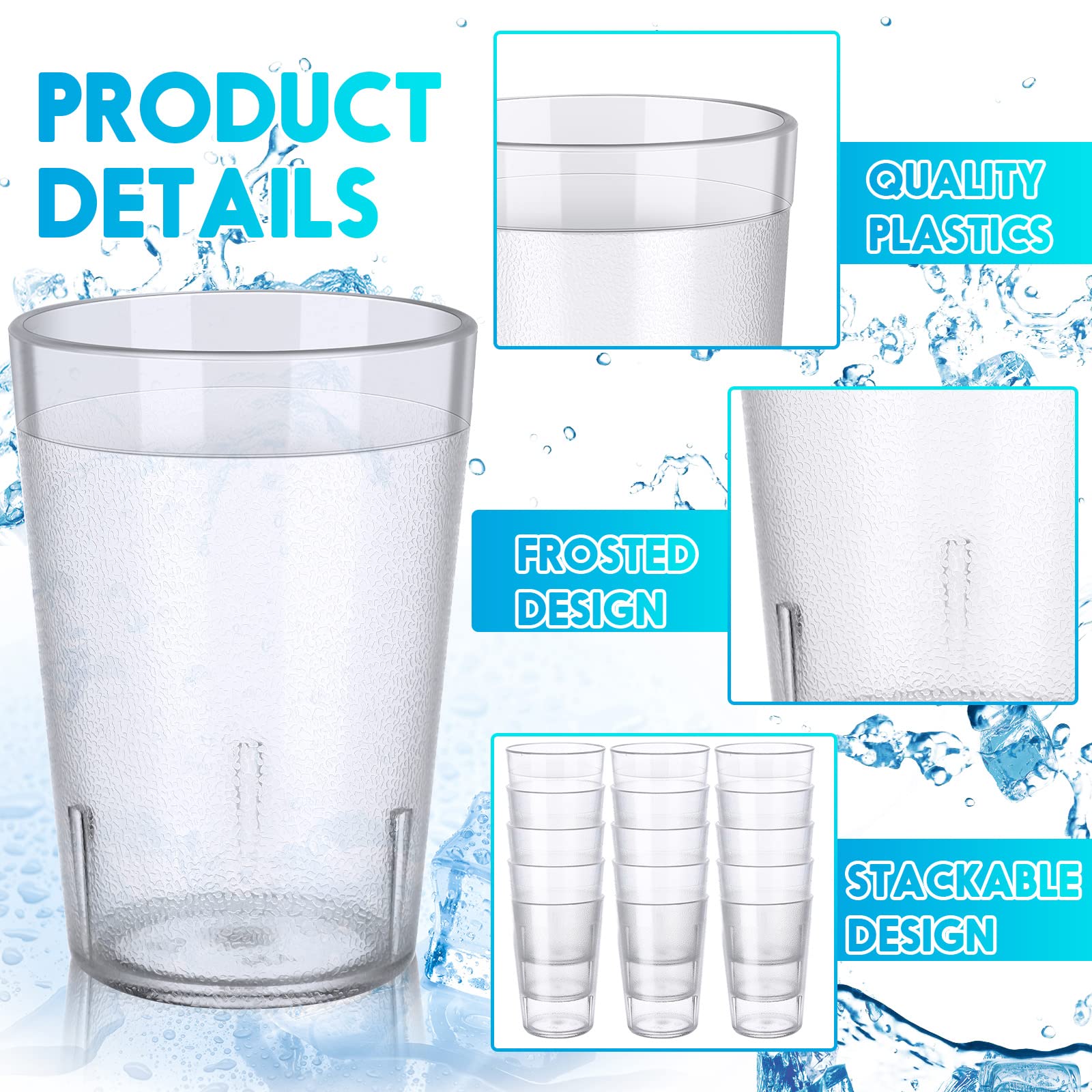 Hoolerry 48 Pack Plastic Drinking Glasses Set 5 oz Clear Plastic Tumblers Stackable Frosted Plastic Cup Reusable Drinking Glasses Cups Bulk for Weddings Party Restaurant Kitchen