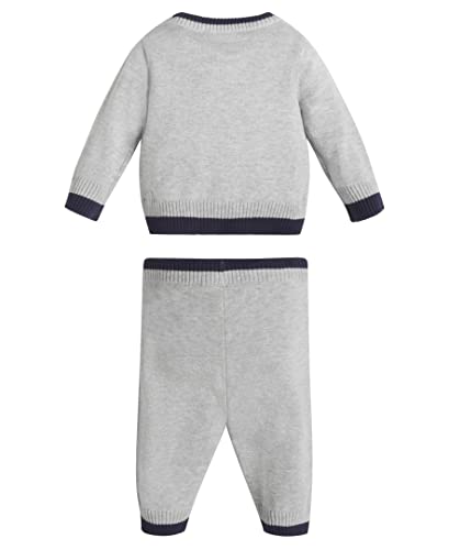 GUESS Infant Boys Intarsia Logo Bear Sustainable Cotton Sweater And Jogger 2 Piece Set, Light Stone Heather, 6/9M