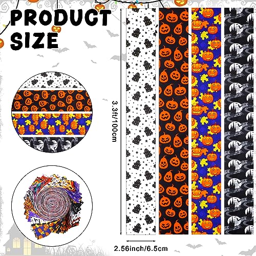 Ganeen 60 Pcs Cotton Jelly Halloween Fabric Roll Pumpkin Ghost Fabric Strips Cotton Jelly Fabric Halloween Quilting Fabric Roll for Quilting Cloth Patchwork Sewing DIY Craft, 12 Styles