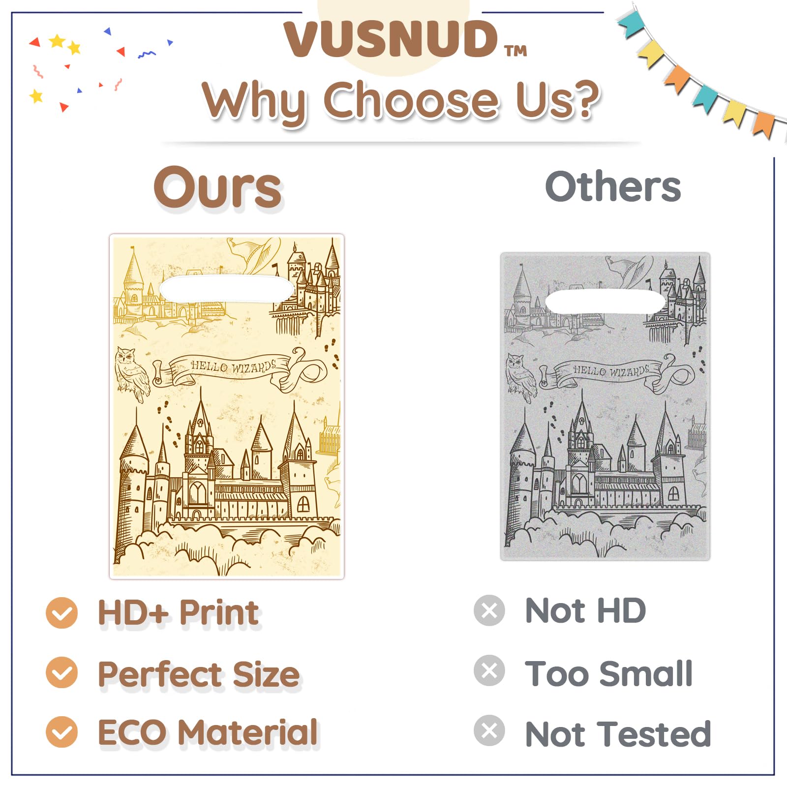 Vusnud 50Pcs Wizard Themed Candy Goodie Treat Plastic Bags for Wizard Themed Birthday Baby Shower Party Decorations