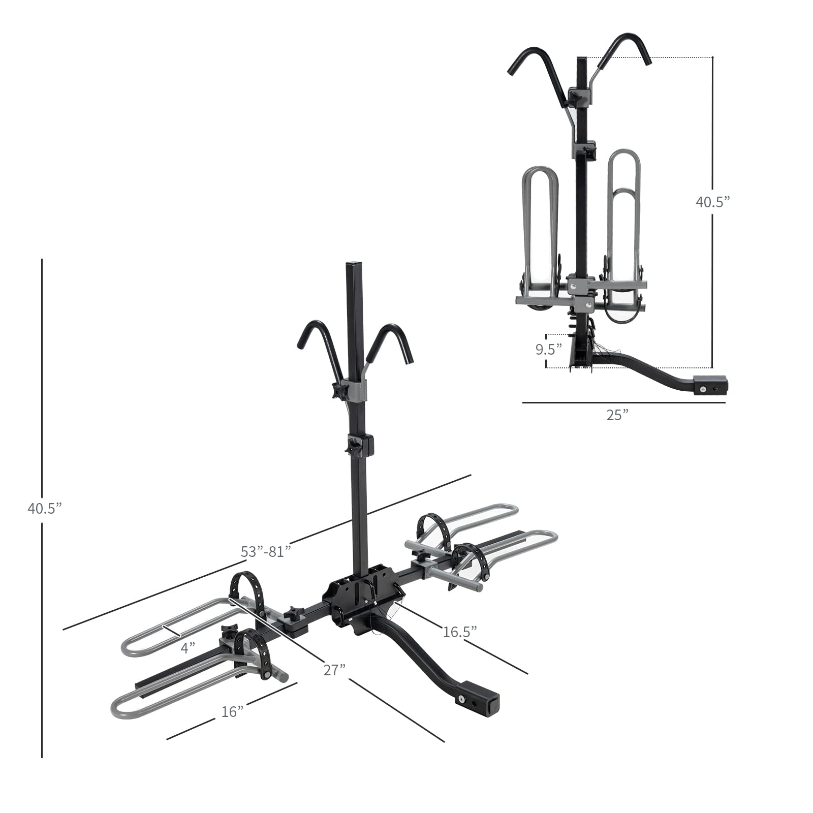 Goplus Hitch Mount Bike Rack, Folding 2-Bike Platform Style Carrier for MTB, Ebike, Road & Standard Bike, Fit 1 1/4β and 2β Hitch Receiver, 132lbs Capacity, Tray Style Bicycle Rack for Cars Trucks SUV