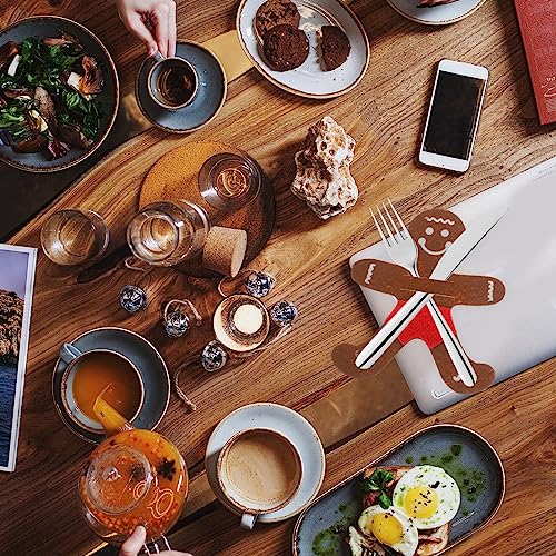HOLIDYOYO 12Pcs Christmas Silverware Holders Fabric Gingerbread Man Shaped Cutlery Holder Pouch Bag Knife Fork Spoon Cover Tableware Holder for Christmas Party Table Decoration