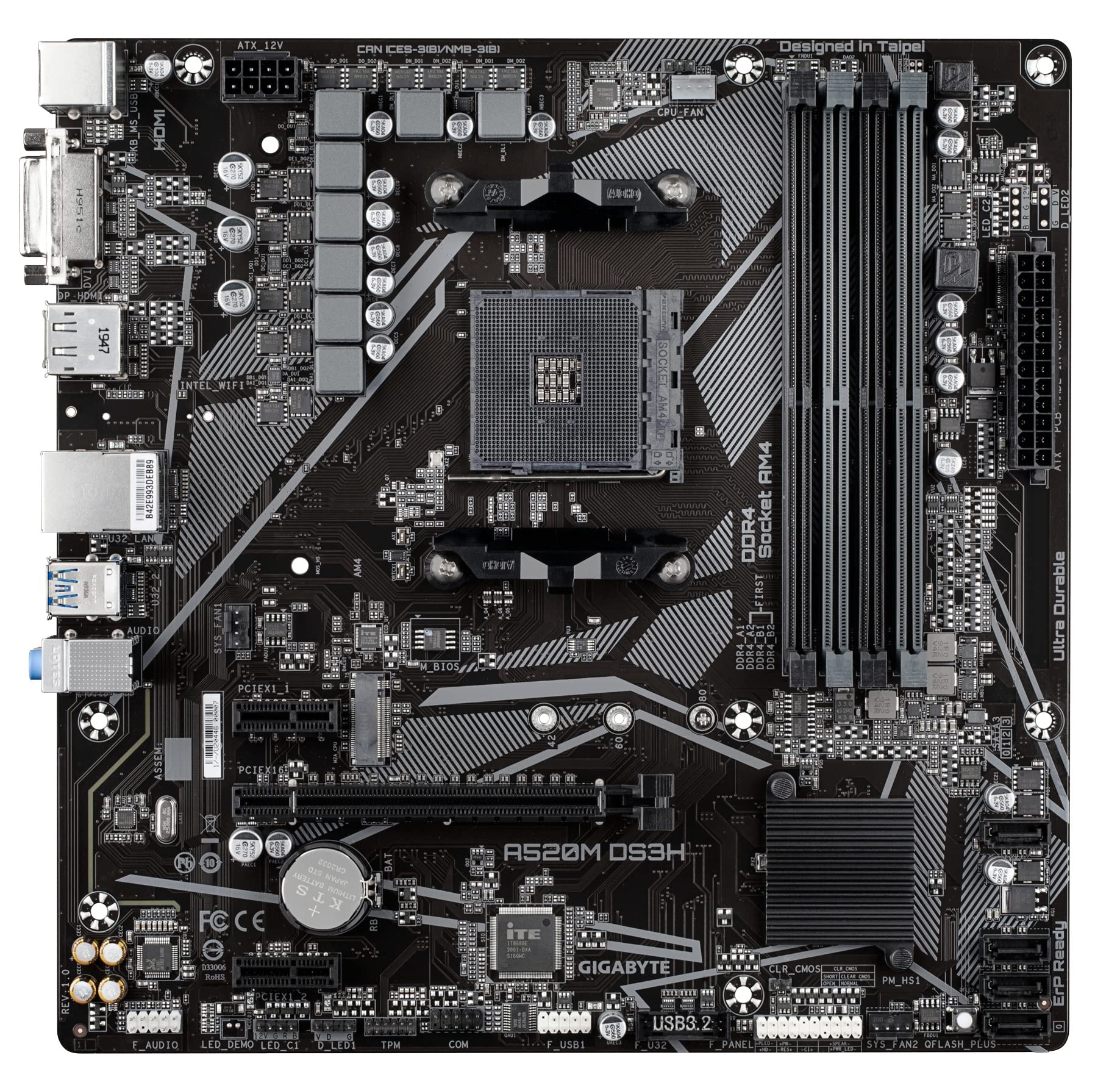 Gigabyte A520M DS3H (AMD Ryzen AM4/MicroATX/5+3 Phases Digital PWM/Gaming GbE LAN/NVMe PCIe 3.0 x4 M.2/3 Display Interfaces/Q-Flash Plus/RGB Fusion 2.0/Motherboard)