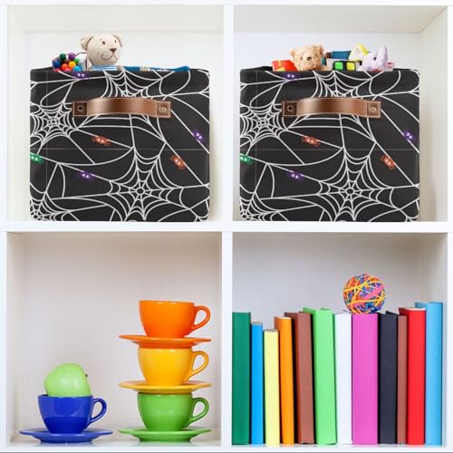 Halloween Spiders Web Storage Basket Bins Decorative Toy Organizer Bins Laundry Hamper Baskets with Handles for Bedroom Office Clothes Pet Nursery Living Room,1 pcs