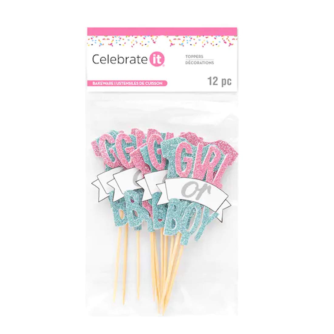 Glittery Gender Reveal Treat Toppers by Celebrate It