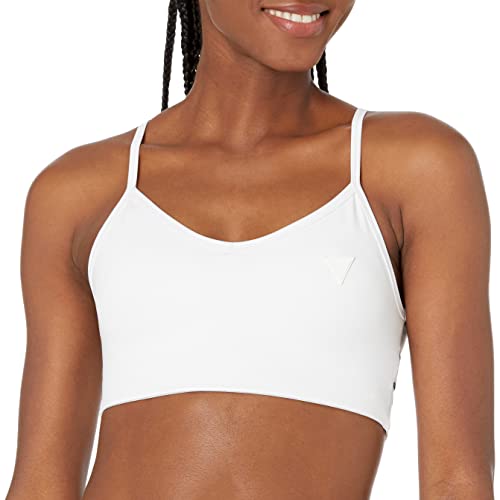GUESS Women's Eco Sleeveless Angelica Medium Support Sports Bra, True White