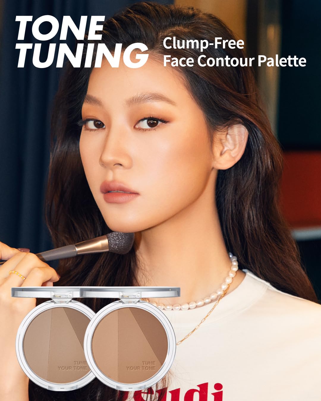 HOLIKA HOLIKA Tone Tuning Shading Contour Palette with Double Ended Contour Brush 01 Cool Grown – Contouring Pressed Powder Korean Cosmetics with Optimal Ratio 3 Colors for Flawless, Long-Lasting Makeup
