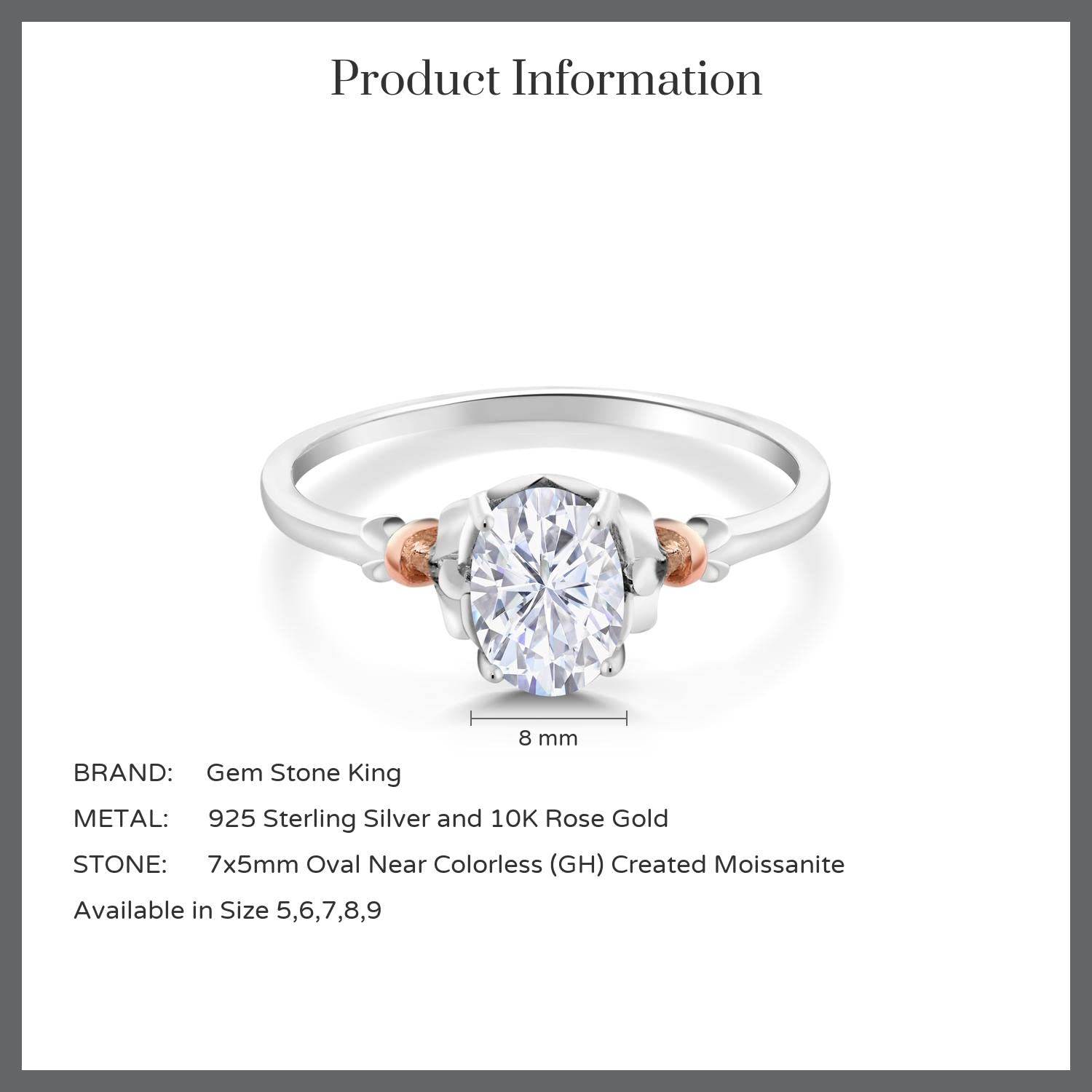 Gem Stone King 925 Silver and 10K Rose Gold Oval Gemstone Birthstone Engagement Ring | Oval 7X5MM | Wedding Engagement Anniversary Solitaire Promise Ring For Women
