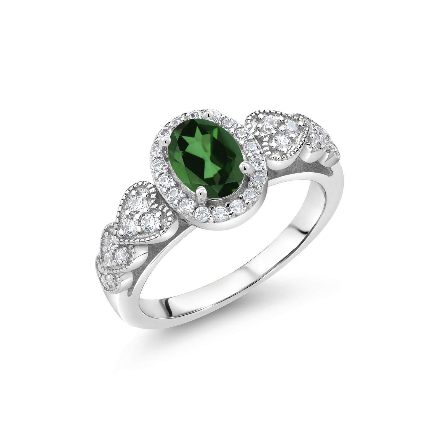 Gem Stone King 1.23 Ct Oval Emerald Envy Mystic Topaz 925 Sterling Silver Engagement Ring (Size 9)