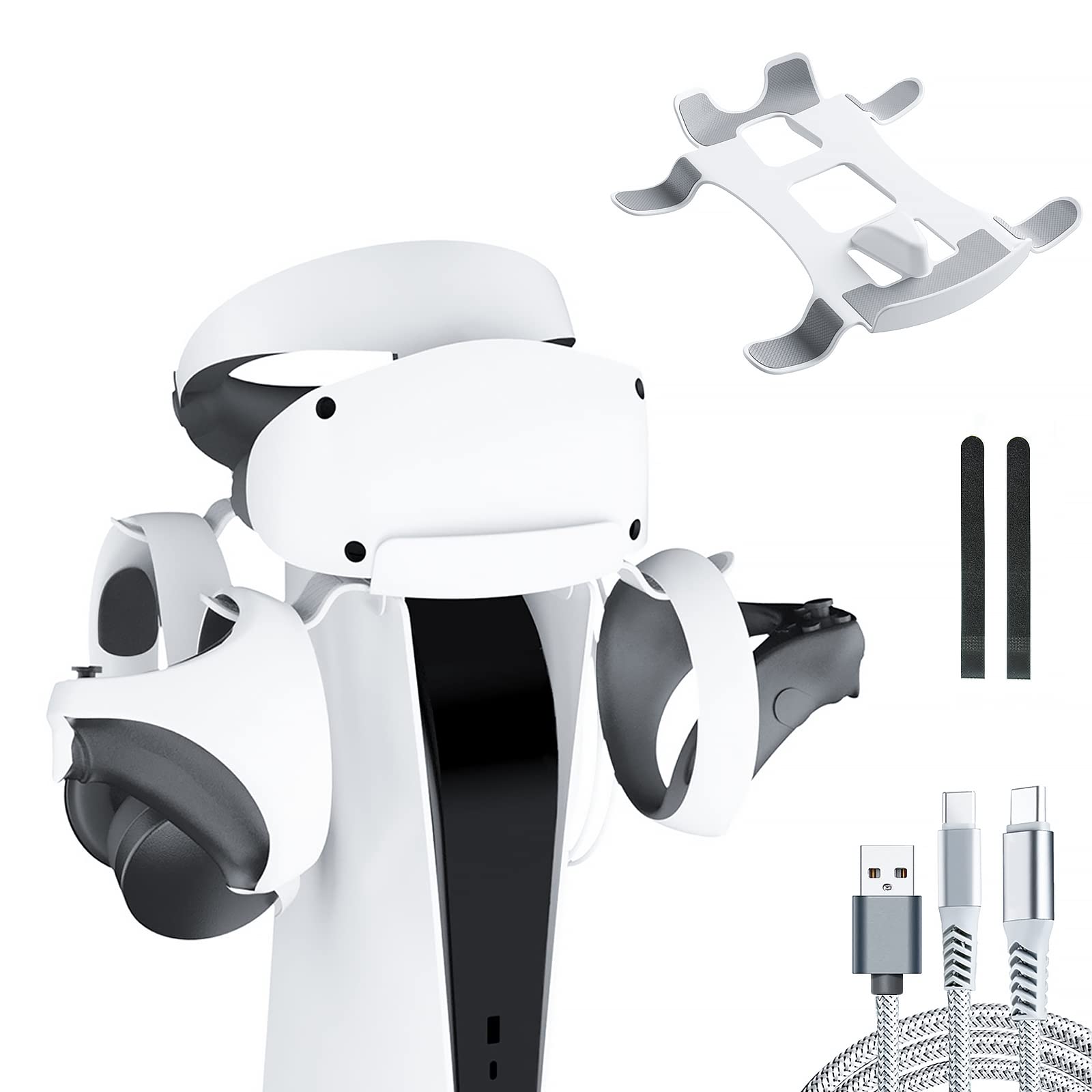 Headset Stand with Charging Cable Station for PSVR2, Plasytation PS VR2 PS5 VR 2 Accessories, PSVR 2 Controller Charger (White)