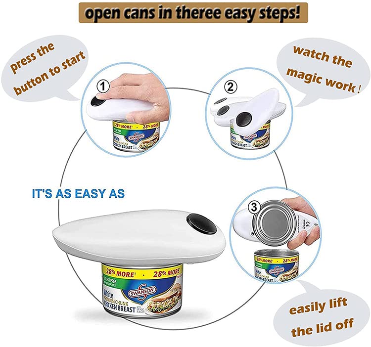 Hands Free Automatic Can Opener: Electric One Touch Button - No Sharp Edge, Great For Arthritis, Battery Powered, Opens Cans in Seconds