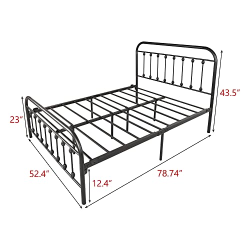 GJHOME Full Size Classic Metal Platform Bed Frame Mattress Foundation with Victorian Style Iron-Art Headboard/Footboard/Under Bed Storage/No Box Spring Needed/Black