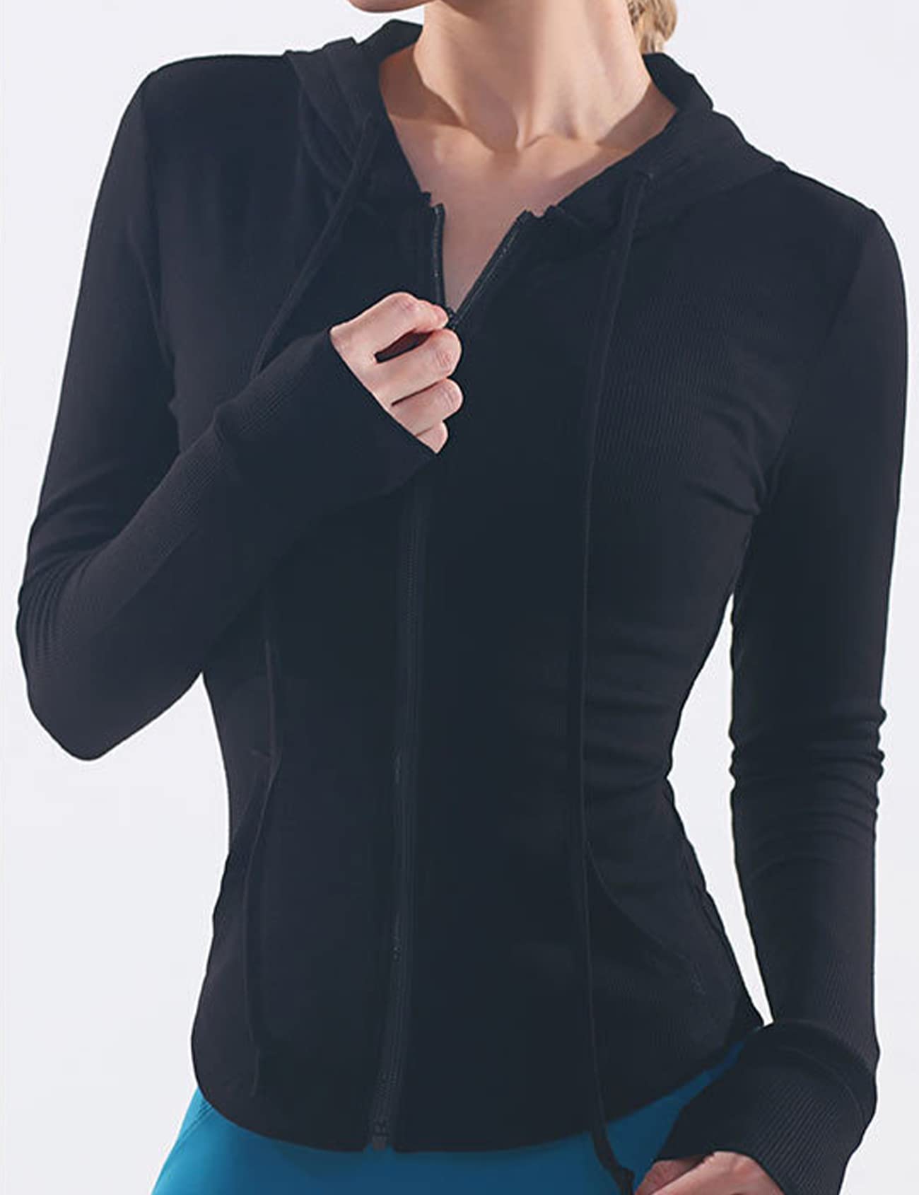 Gihuo Women' s Running Yoga Jacket Full Zip Athletic Workout Hooded Jacket(Black-M)