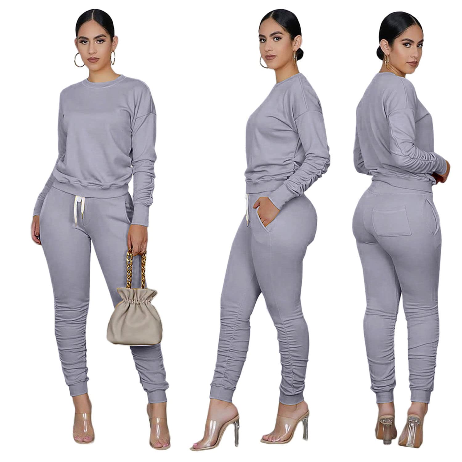 Juiotse Women Two Piece Outfits Loungewear Pink Tracksuits Sweat Suits with Pockets,L