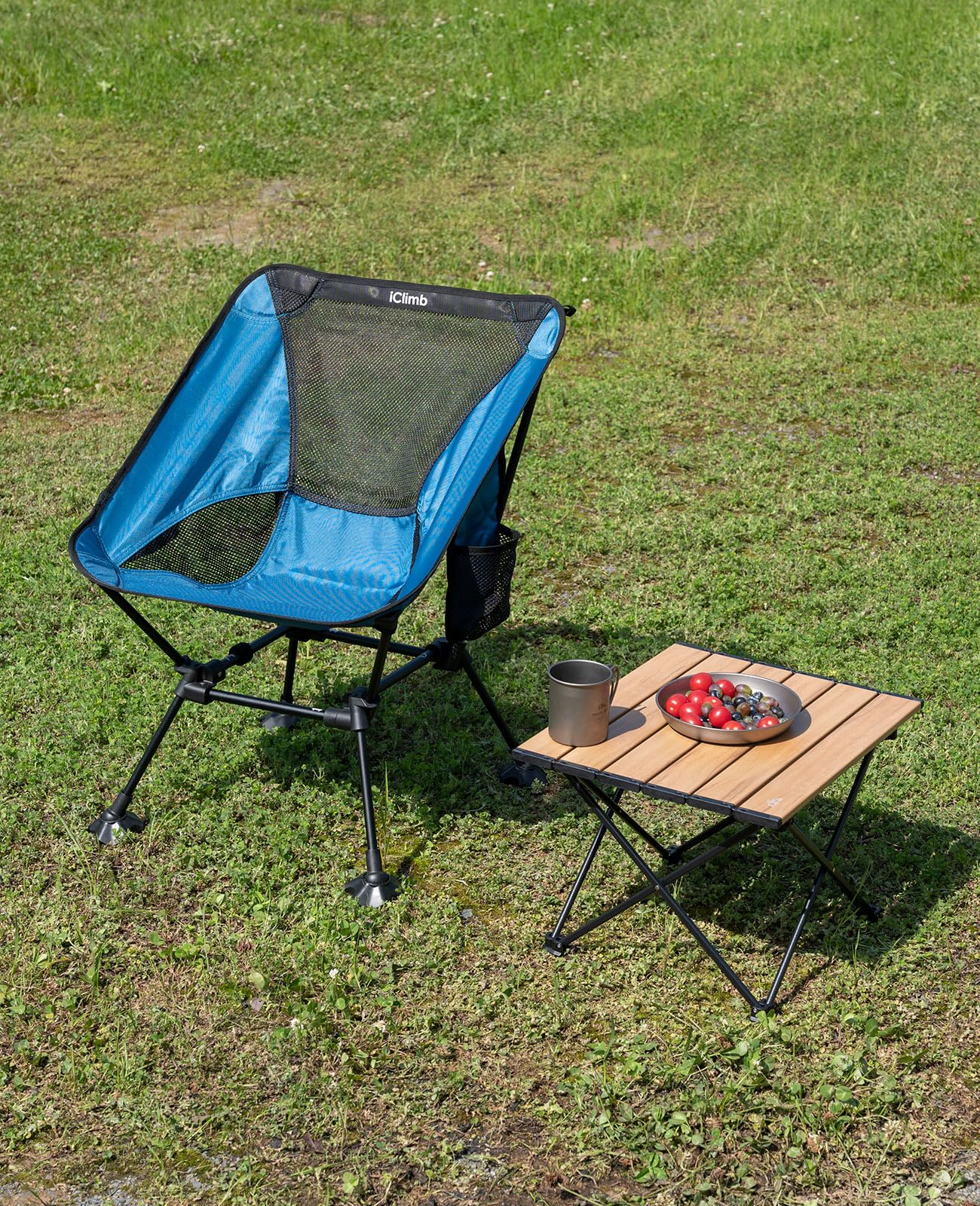iClimb Ultralight Compact Camping Folding Beach Chair with Anti-Sinking Large Feet and Back Support Webbing (Blue - Square Frame)