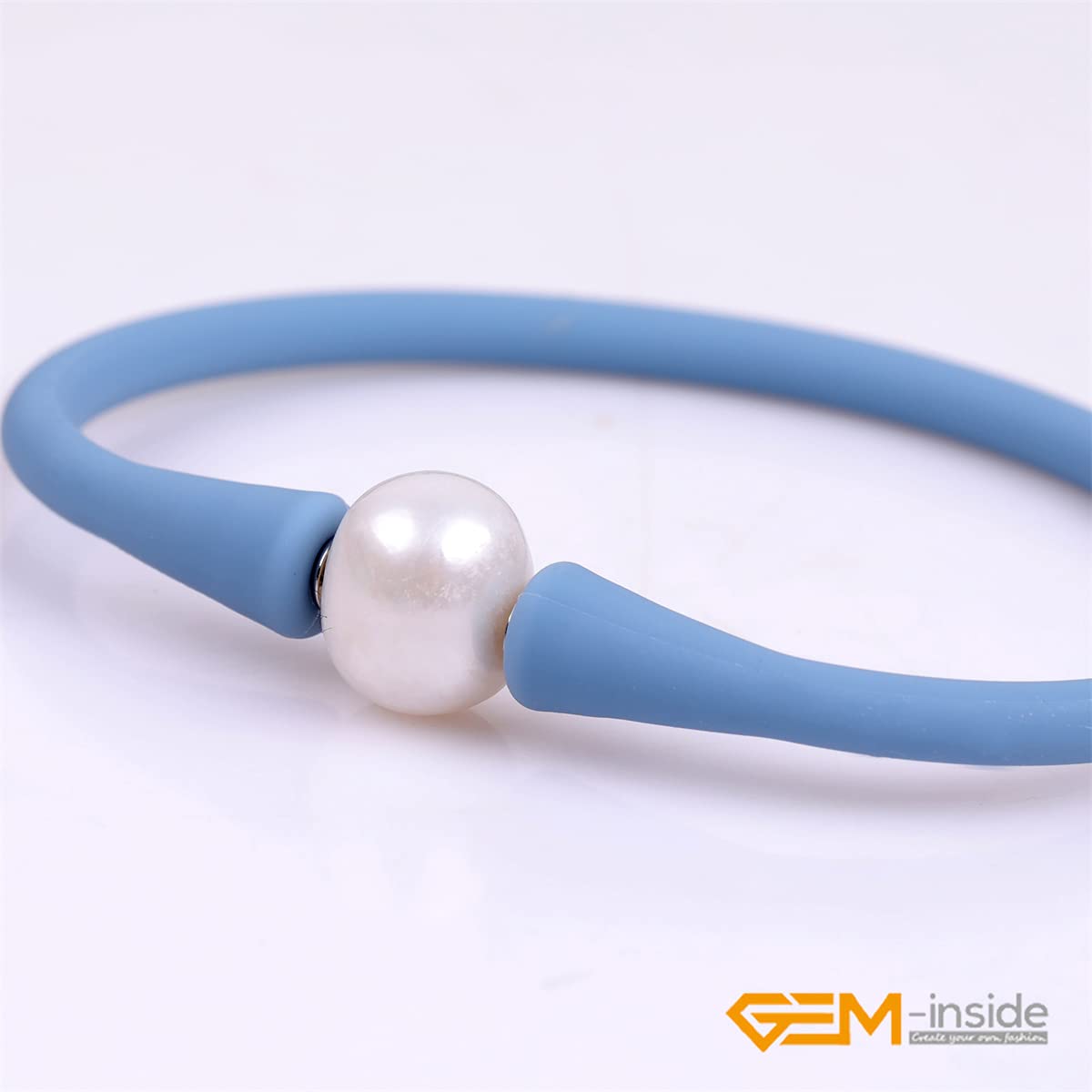 GEM-Inside Big 11mm Real Pearl Bridesmaid Blue Mood Stackable Silicone Rubber Stretch Freshwater Cultured Pearl Jewelry Bracelets for women 7"