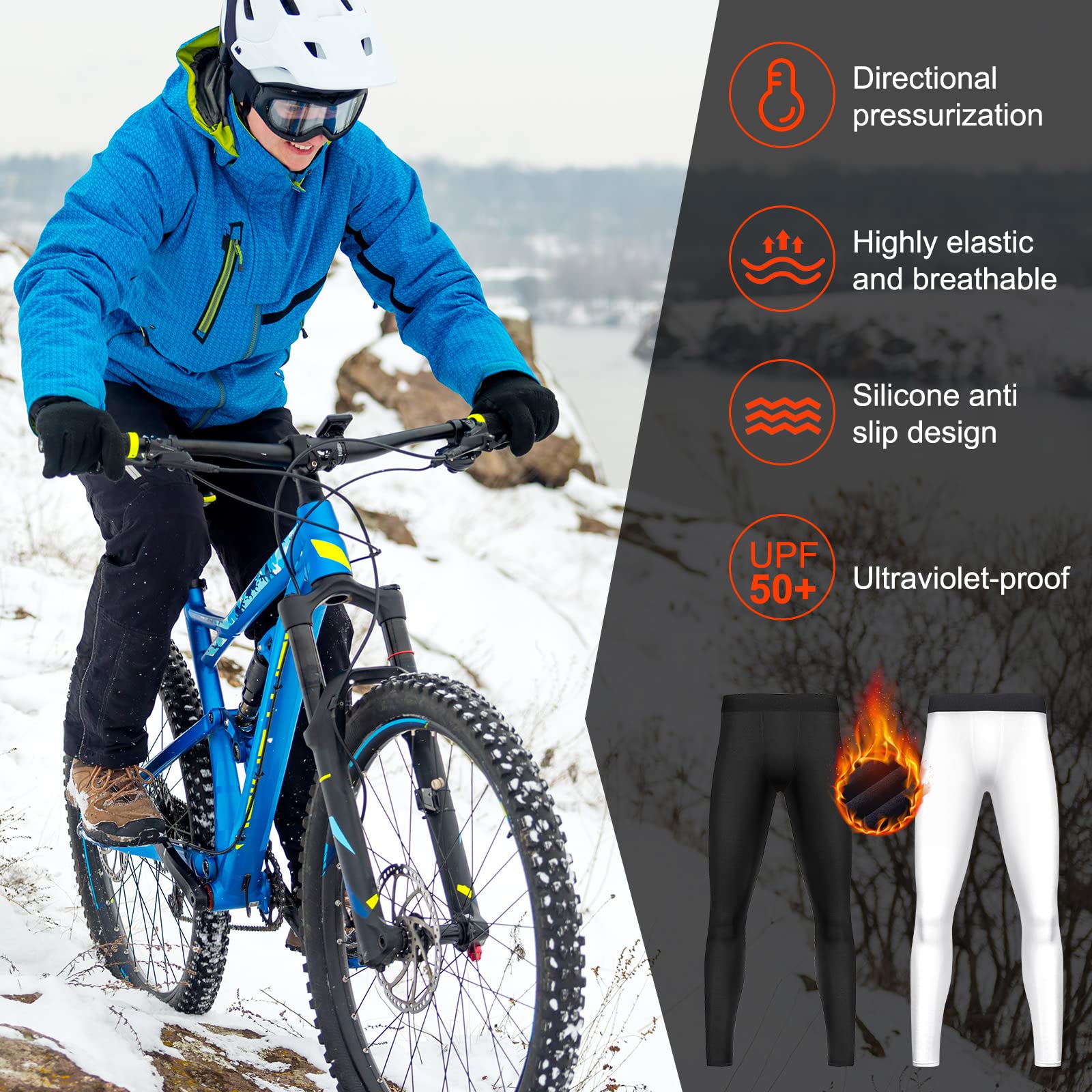 Haysandy Thermal Boys' Compression Winter Warm Leggings 2 Pack Tights Athletic Pants Basketball Compression Pants Boys Basketball Leggings Black, White