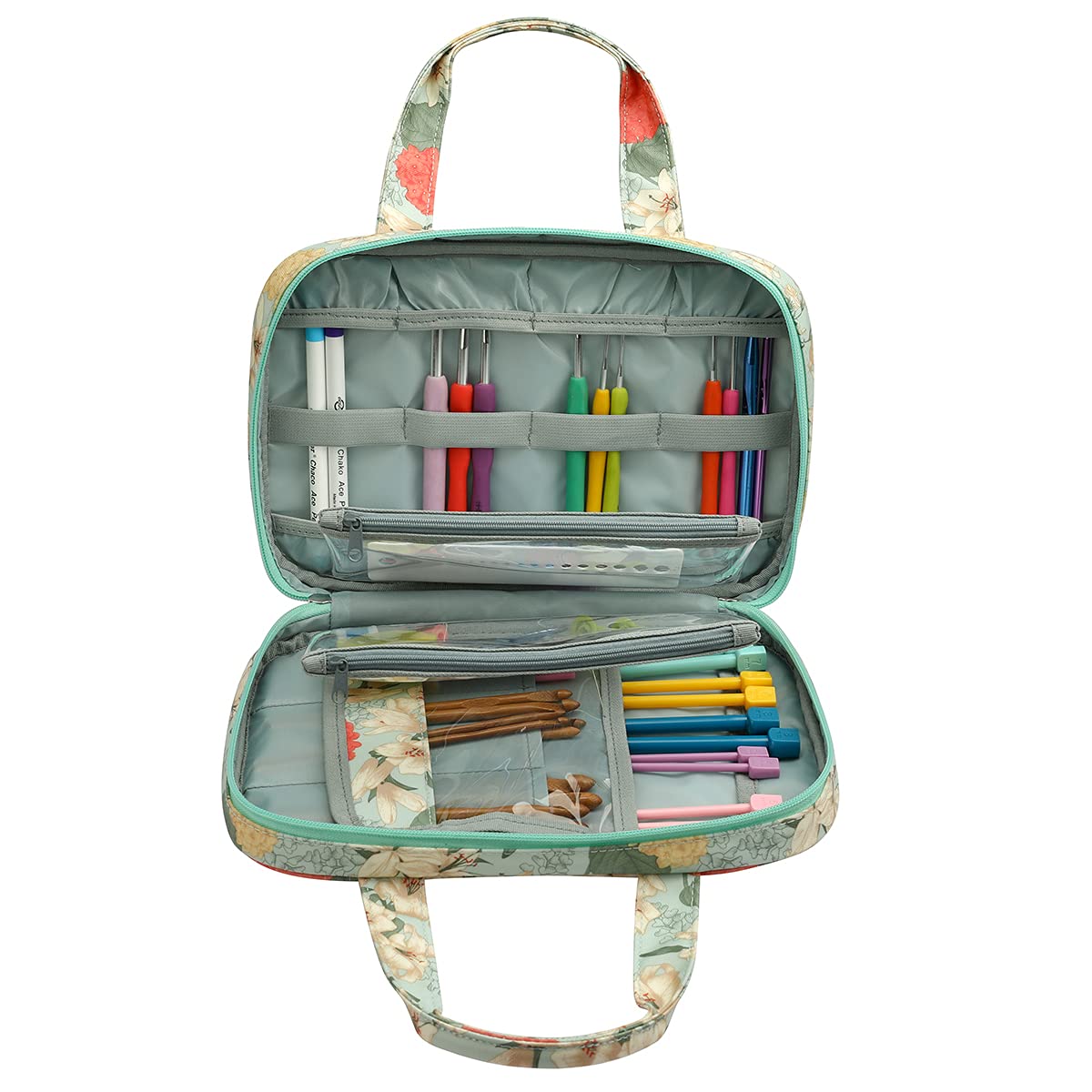Home Sewing Kit Empty Bag for Storage Yarn Knitting Needles Crochet Hooks Thread DIY Sewing Accessories Supplies Organizer Case (Green)