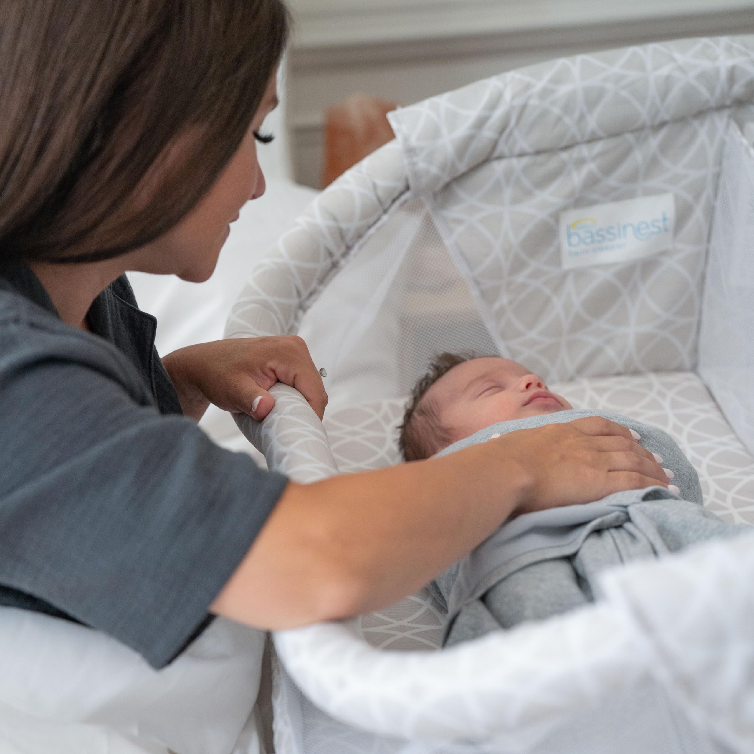 HALO BassiNest Twin Sleeper, Bedside Double Bassinet, Adjustable, Soothing Center with, Vibration, Soothing Sounds and Lullabies β Premiere Series, Sand Circle
