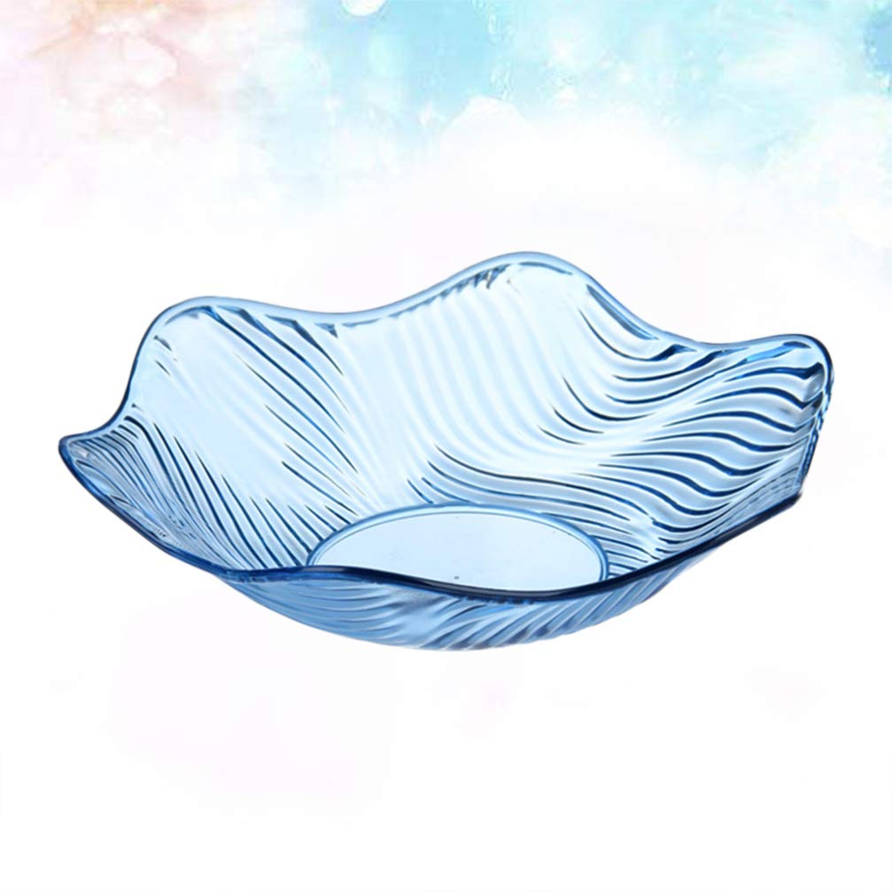Hemoton Serving Bowl Platter Fruit Holder Bowl Clear Salad Bowl for Home Party Chips Candy Snack Flower Pattern Wave Edged 25.8cm (Blue)