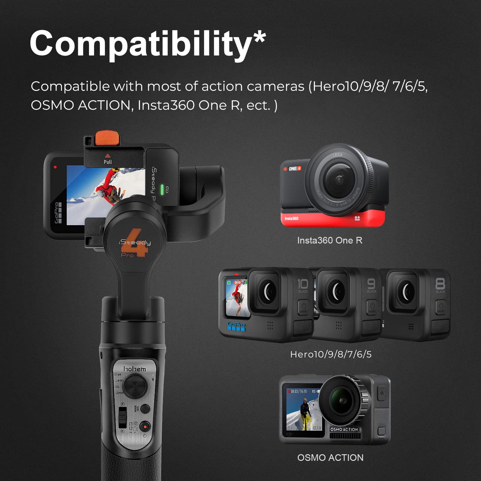 Hohem iSteady Pro 4 3-Axis Action Camera Gimbal with IPX4 Splash Proof for Hero 10/9 8/7/6/5/4 Osmo Action and Other Action Cameras