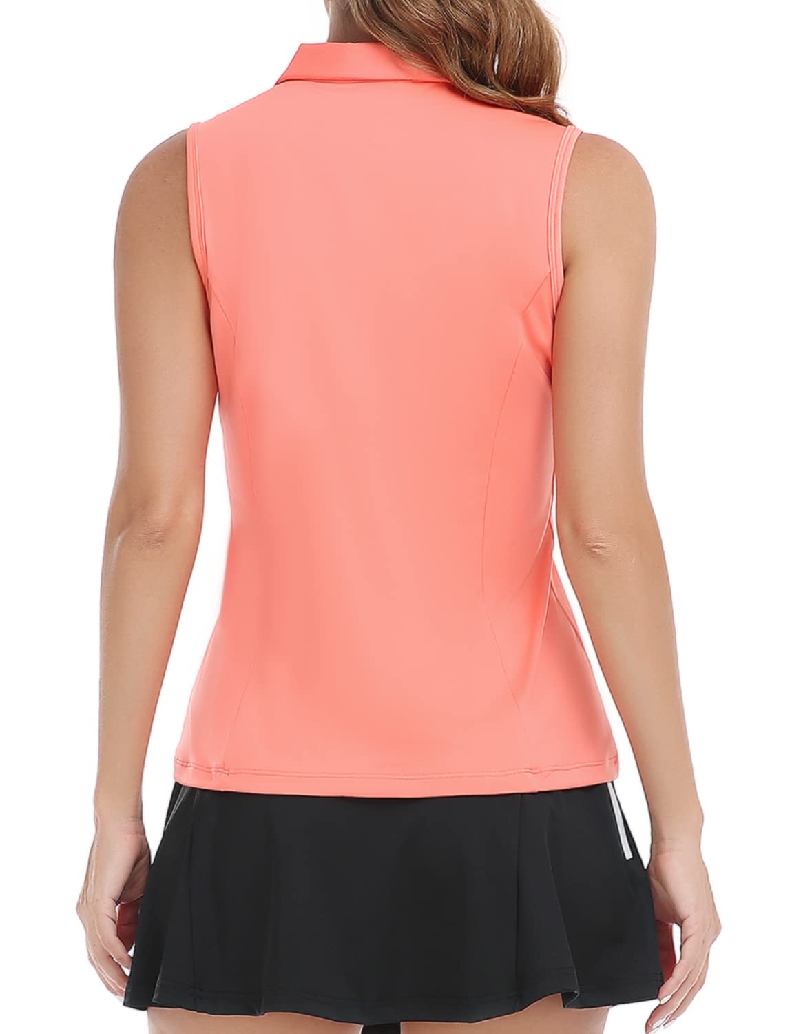 Hiverlay Women's Golf Shirt Tennis Sleeveless Collared Polo Shirts Quick Dry Tank Tops, Coral, Medium