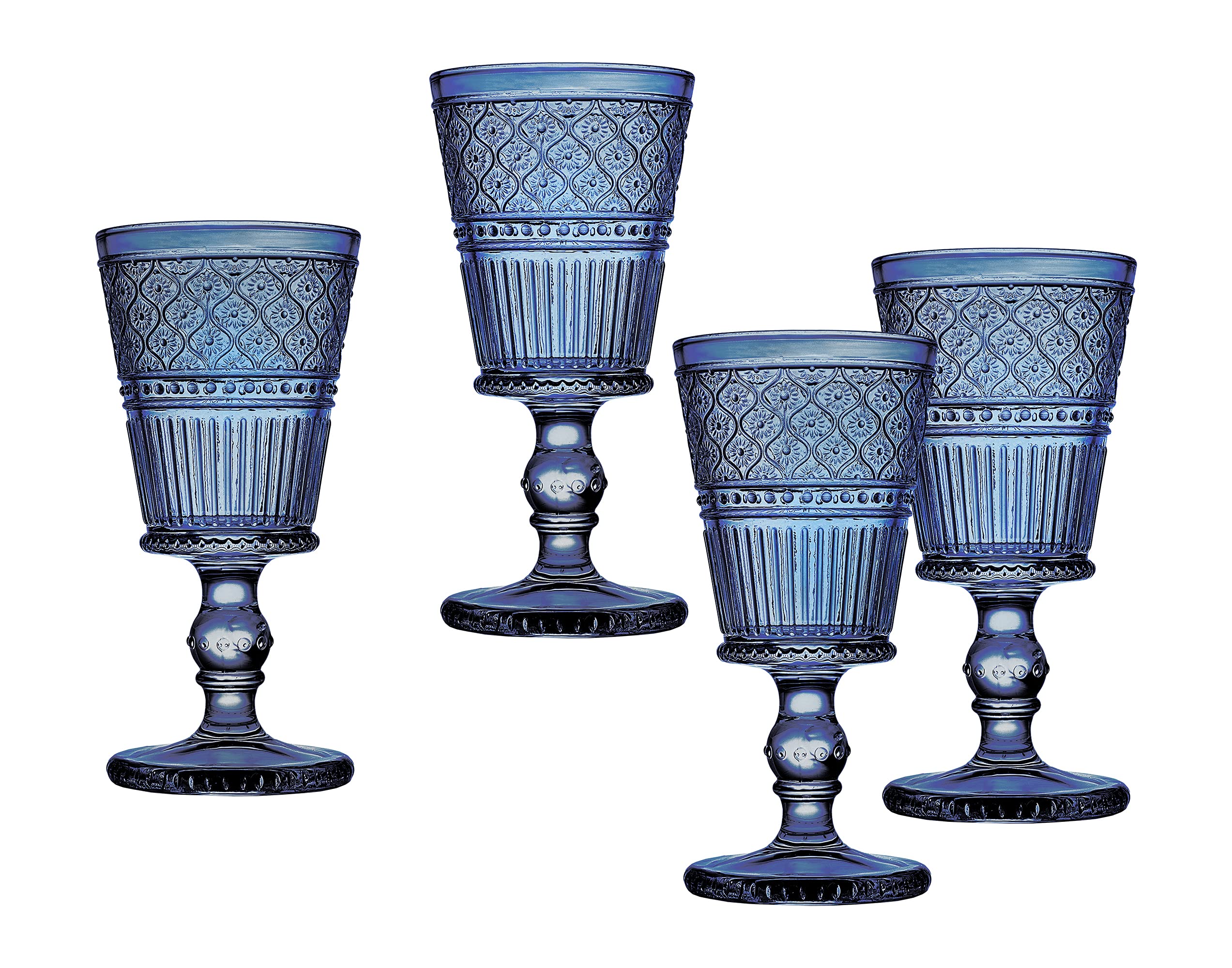 Godinger Wine Glasses, Drinking Glasses with Stem, Red Wine Glasses, Wine Glass Cups, Vintage Decor - Claro Collection, Blue, Set of 4