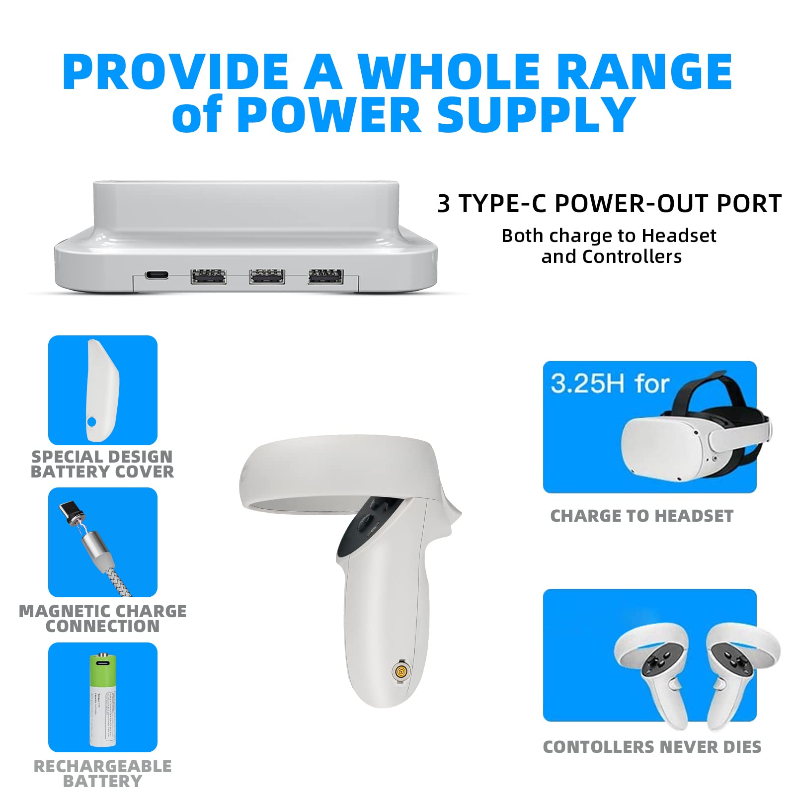 Hibloks Magnetic Charging Station with LED Light for Oculus Quest 2,Oculus Quest 2 Accessories LED Acrylic Station