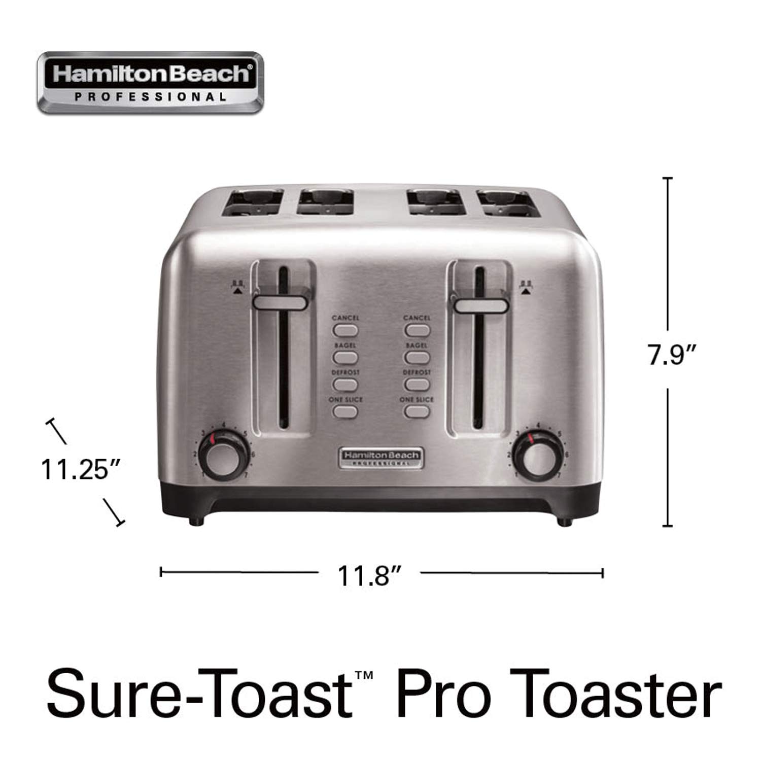 Hamilton Beach Professional 24991 Toaster with Deep & Wide Slots for Artisan Bread & Bagel and Sure-Toast Technology, Auto Shutoff, 4-Slice, Stainless Steel