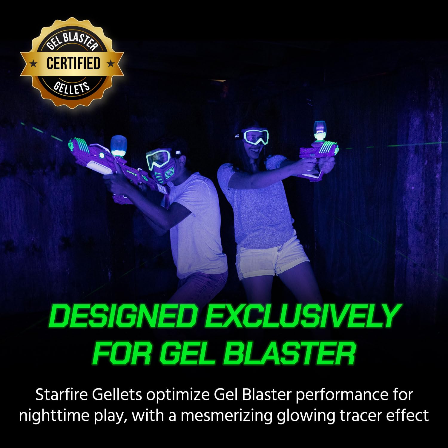 Gel Blaster Starfire Gellets - Official Refill Ammo for Starfire Gel Blasters - Glow-in-The-Dark UV Activated Tracer Night Rounds - Increased Blasting Performance & Accuracy (30,000) - Ages 14+