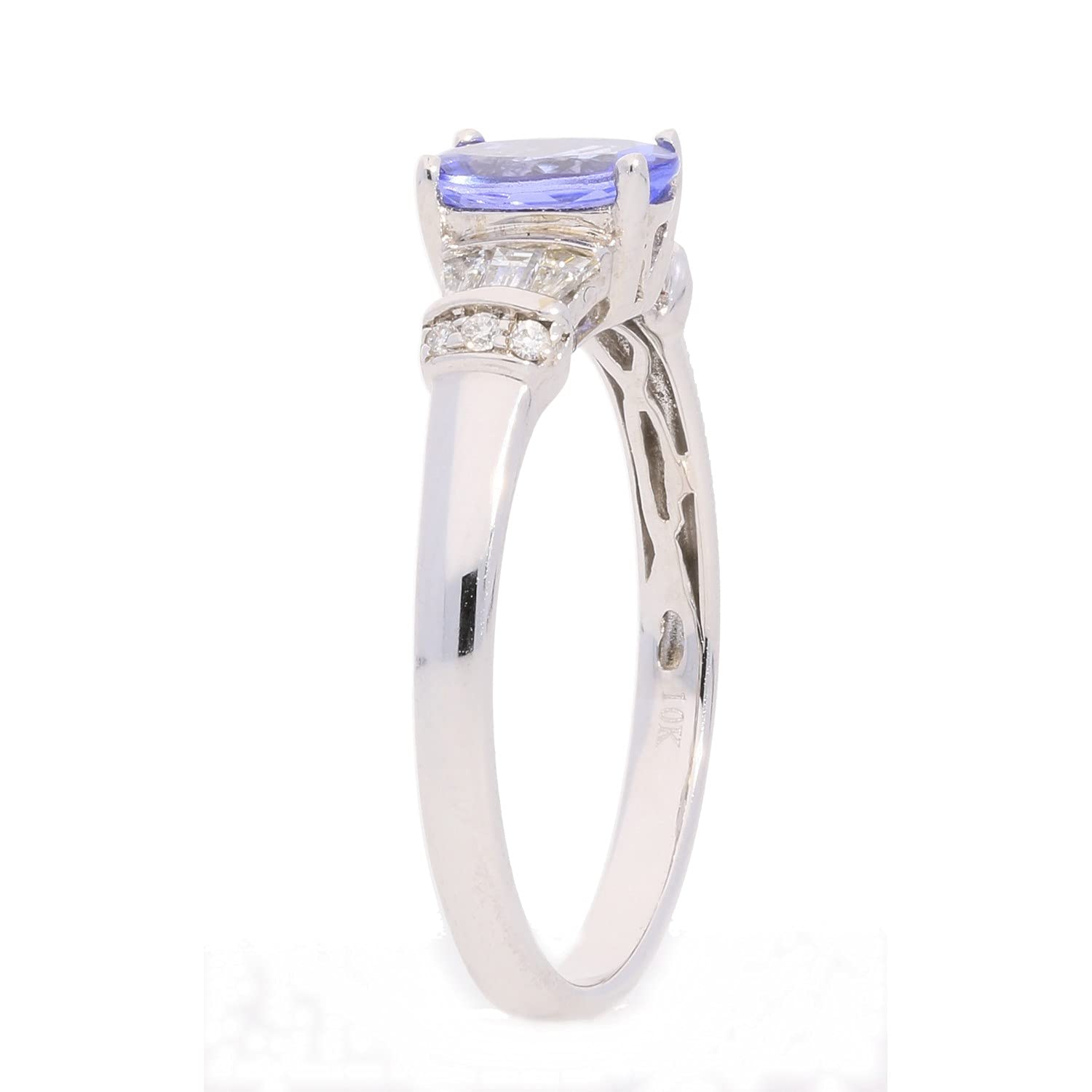 Gin & Grace 10K White Gold Natural Diamond (I1,I2) Genuine Tanzanite (Size 7) Statement Propose Promise Ring for Women