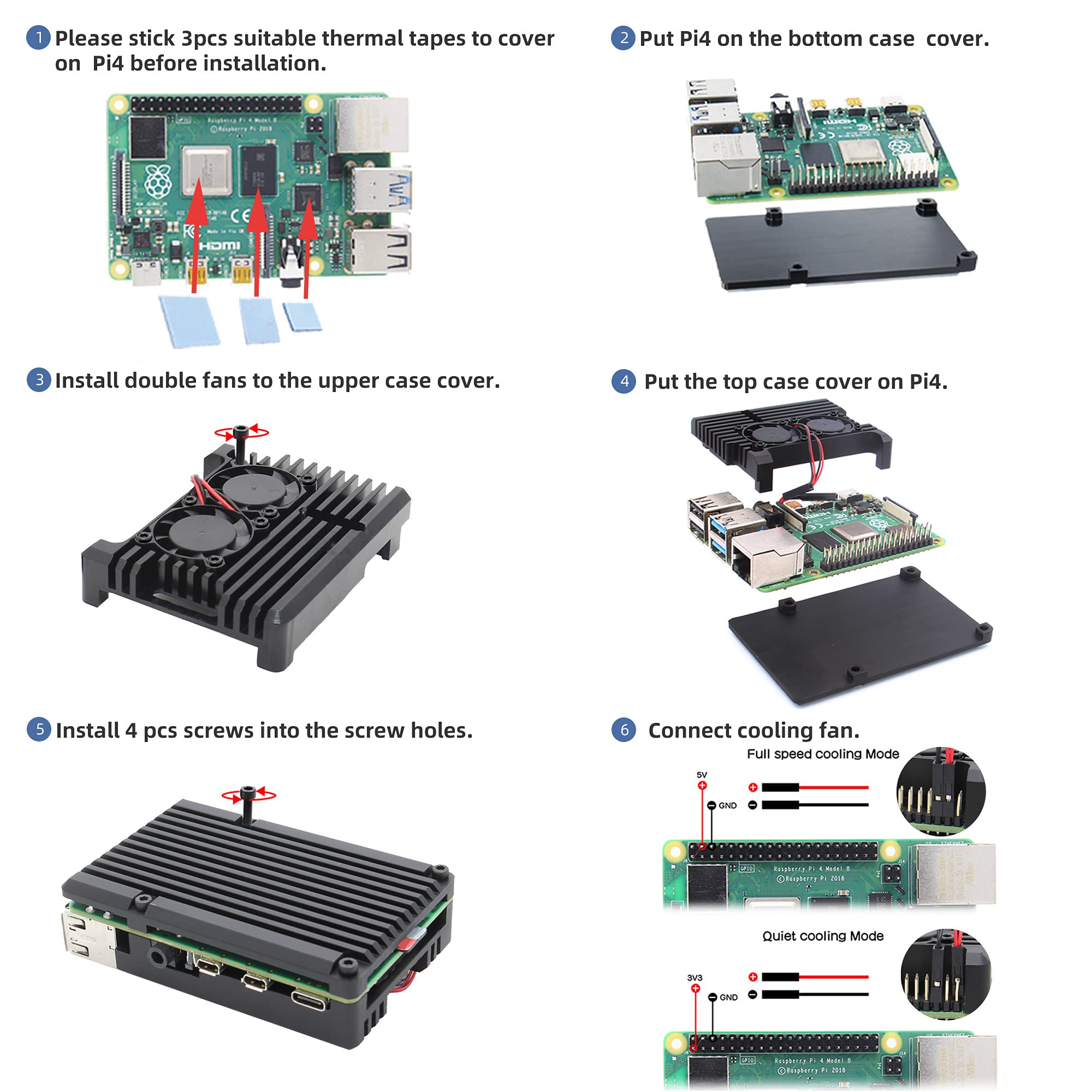 Geekworm for Raspberry Pi 4 Armor Case with Dual Fan, Armor Aluminum Alloy Passive Cooling Case Compatible with Raspberry Pi 4 Model B Only