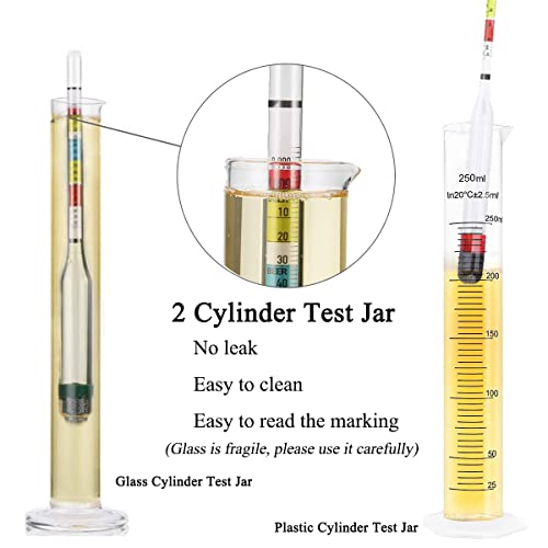 Hydrometer for Home Brew Beer,Triple Scale Hydrometer for Wine Kombucha Making Test Kit Supplies,Specific Gravity,Brix and ABV Beer Hydrometers and Test Jar(2 Sets)