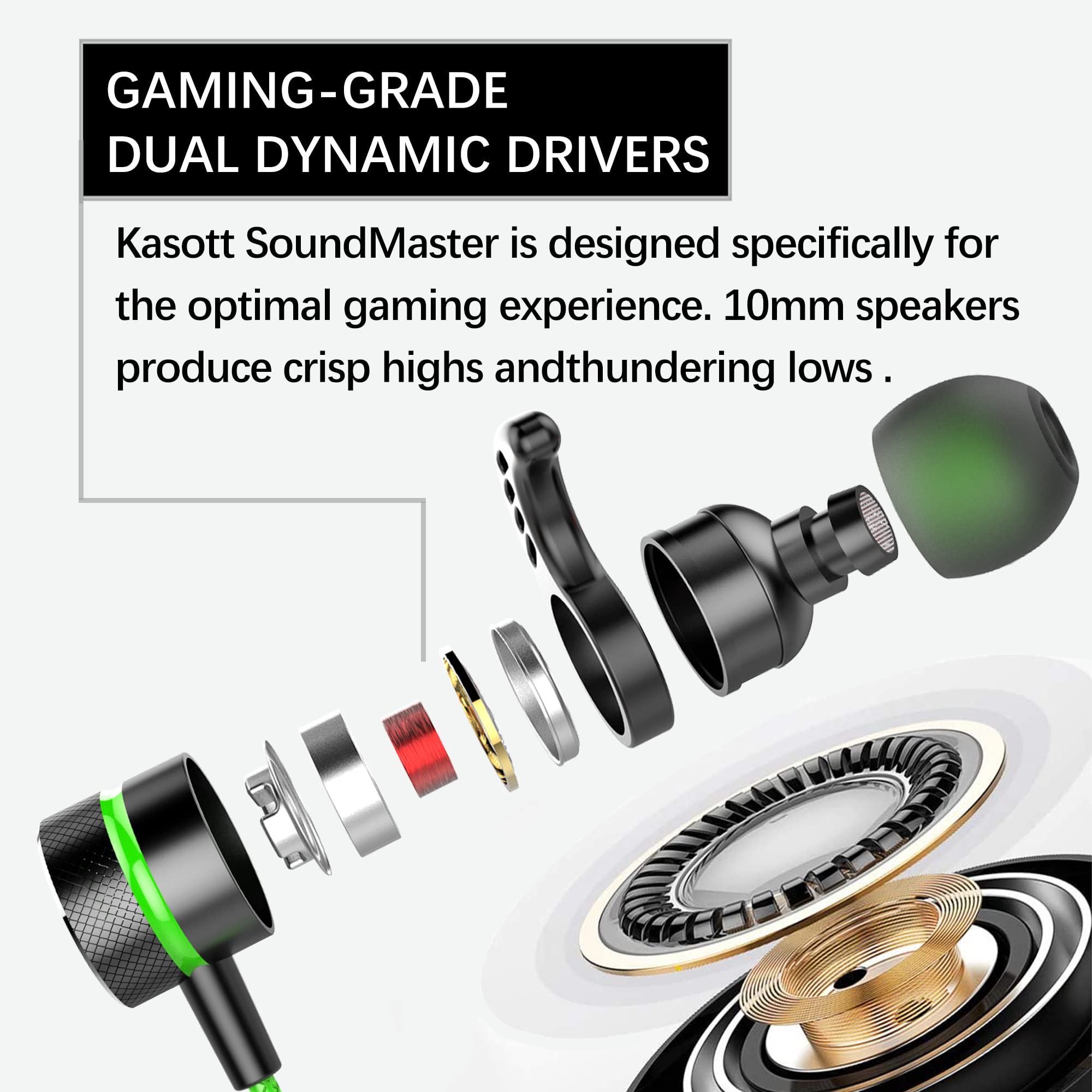 KASOTT SoundMaster Pro V1 - Gaming Earphones with Dual Audio Drivers,Battle Buds,in-Line Mic with Mute and Volume Control, Compatible with Xbox Series,Xbox One,PS5,PS4,Switch,Pc with 3.5mm Aux