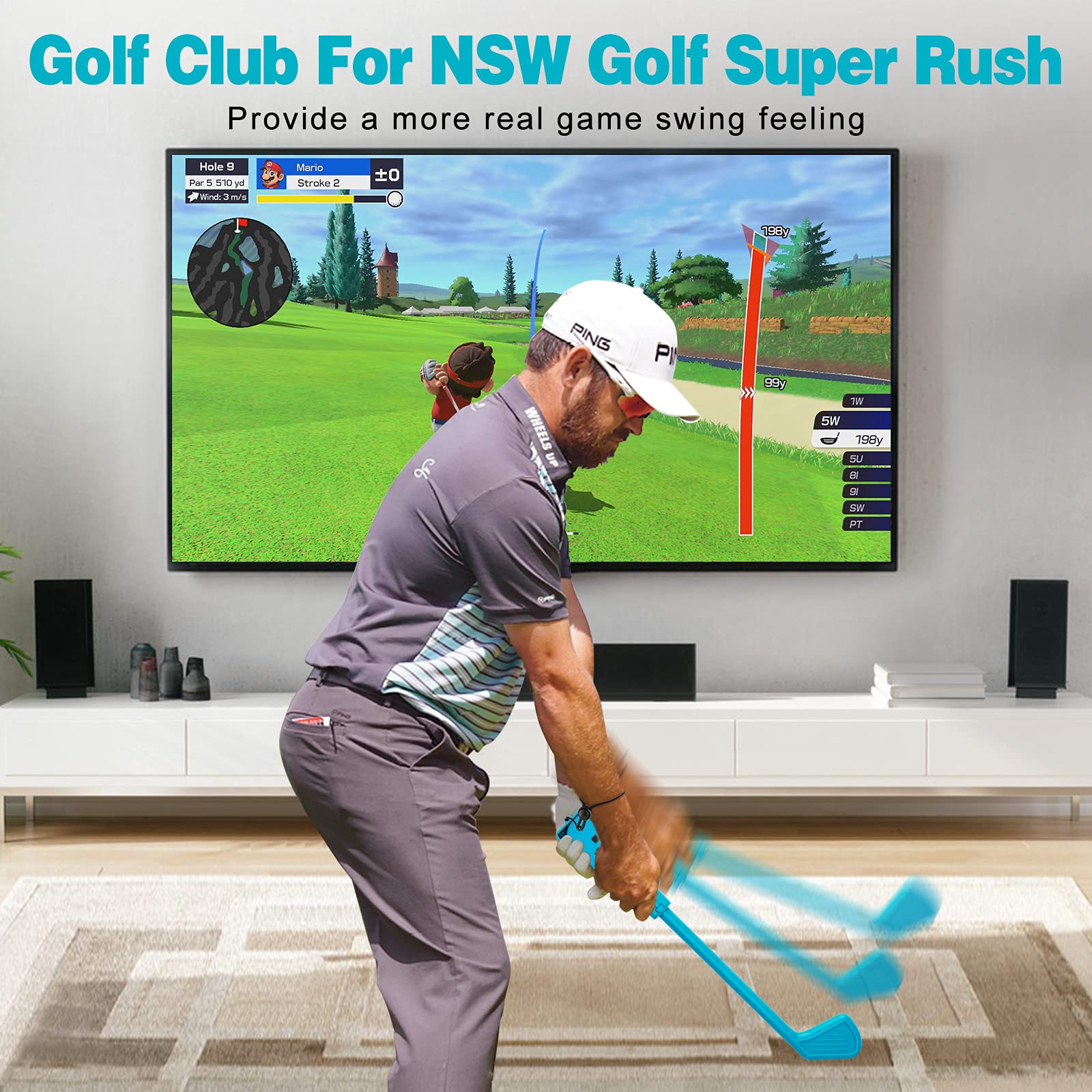 Golf Clubs for Nintendo Switch Joy-Con, Golf Controller Handle Grip Game Accessories for Mario Golf Super Rush (2 Pack)