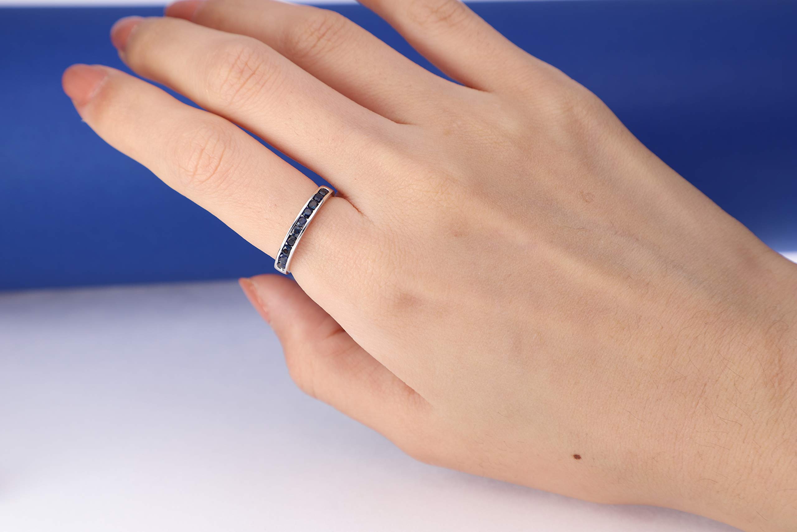 Gin & Grace 10K White Genuine Blue Sapphire Ring for women | Ethically, authentically & organically sourced (Round-Cut) shaped Sapphire hand-crafted jewelry for her | Sapphire Ring for women