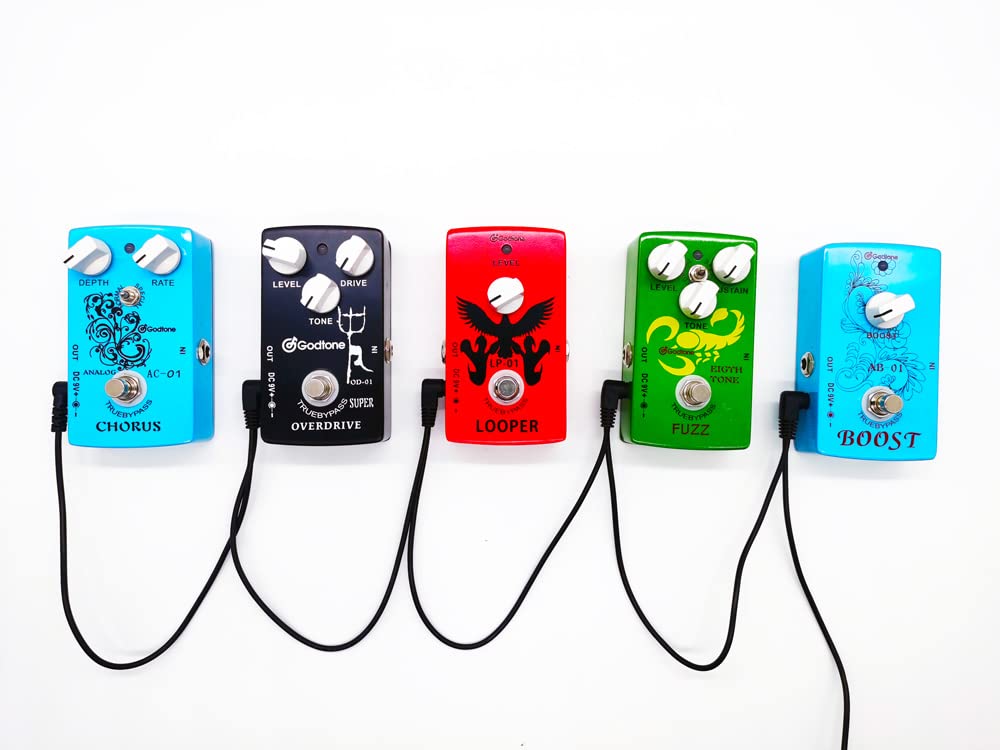 Guitar Pedal Power Supply Adapter 9V DC 1A 1000mA Tip Negative 5 Way Daisy Chain Cables for Guitar Effect Pedals