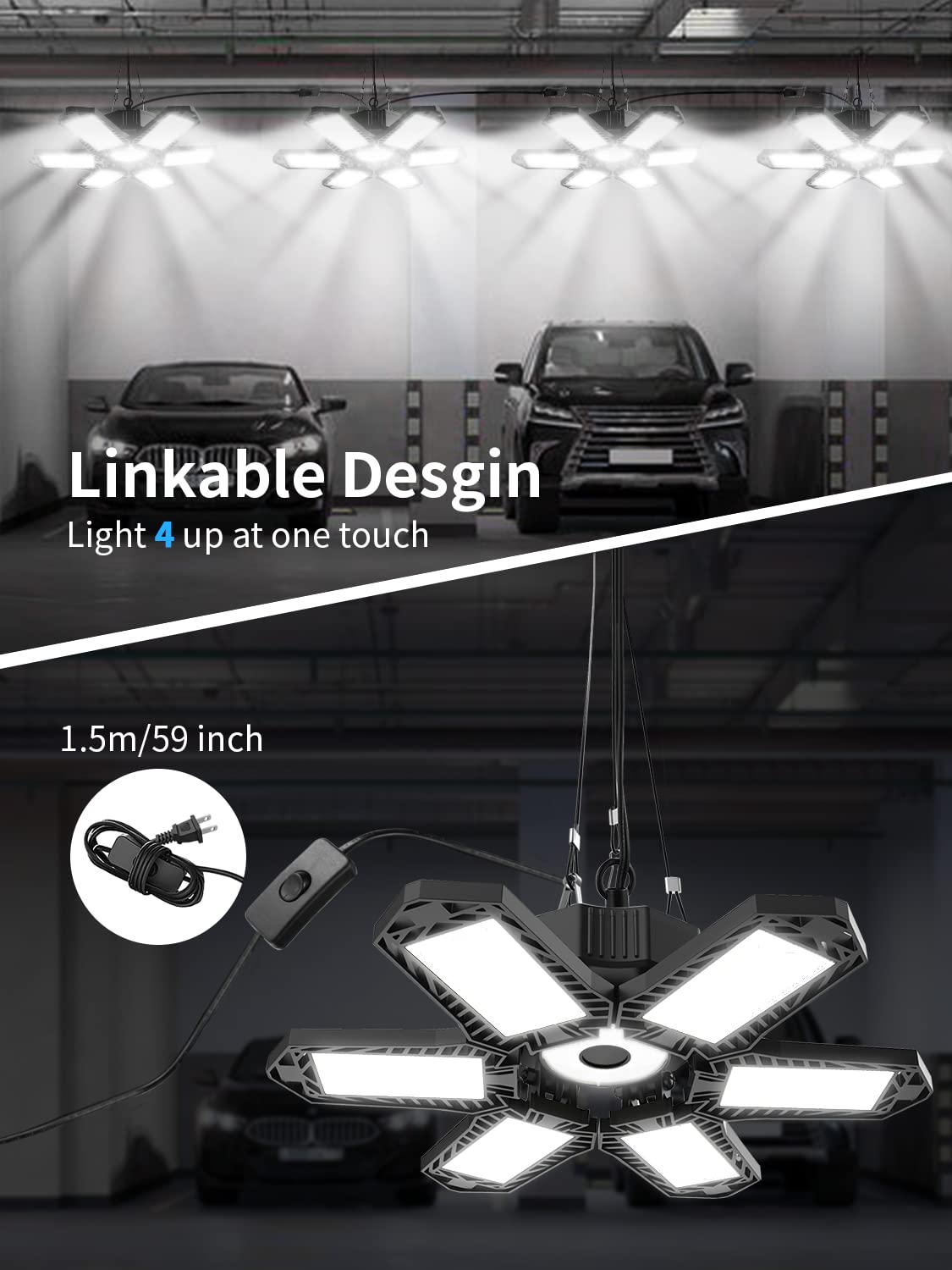 Garage Lighting 80W, Deformable Ceiling Light Bulbs, E26/E27 Garage Light Bulb, 8000LM LED Garage Lights, Warm White 3000K Super Bright Work Light for Garage, Workshop, LED High Bay Light Bulb