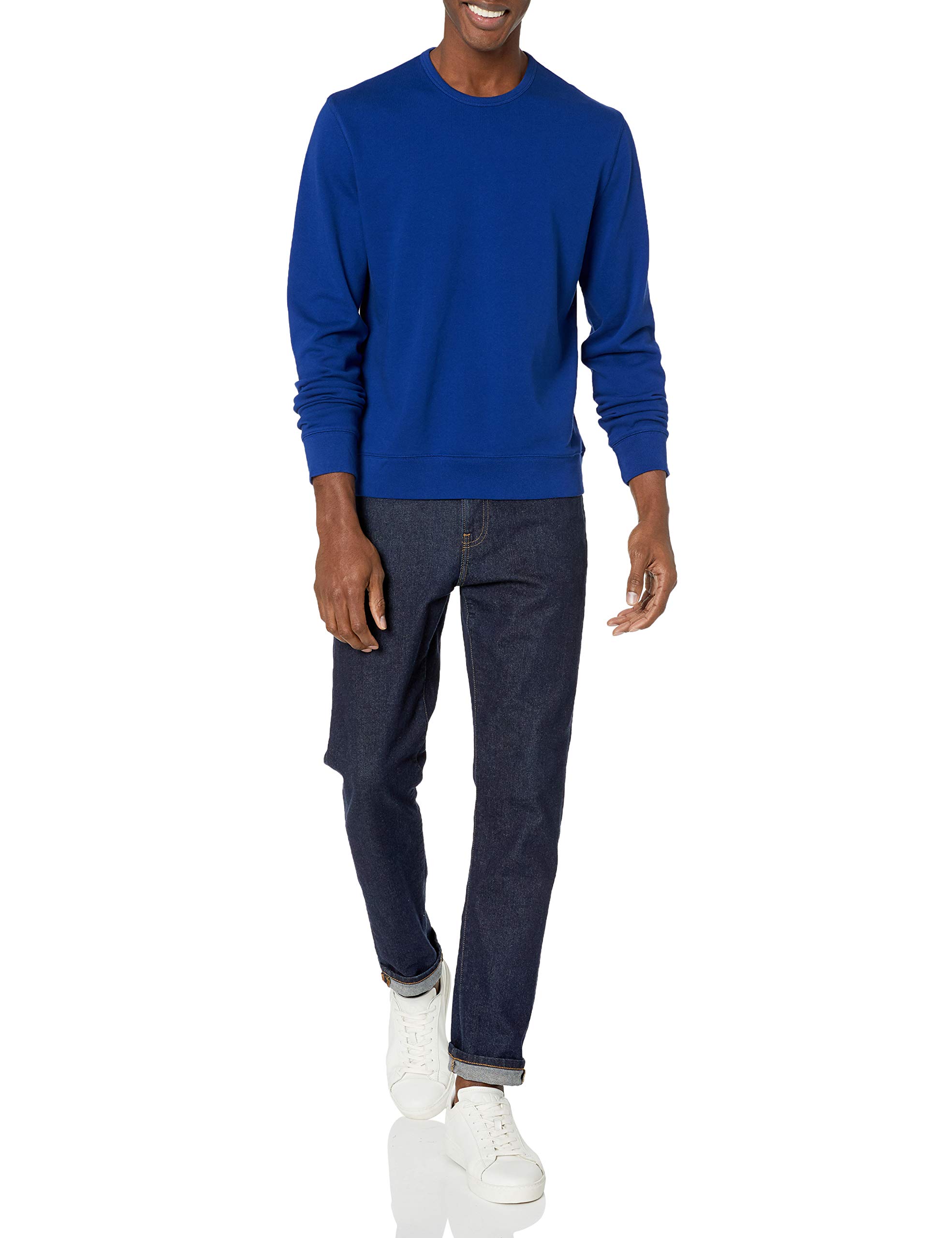 Goodthreads Men's Lightweight French Terry Crewneck Sweatshirt, Bright Blue, Large