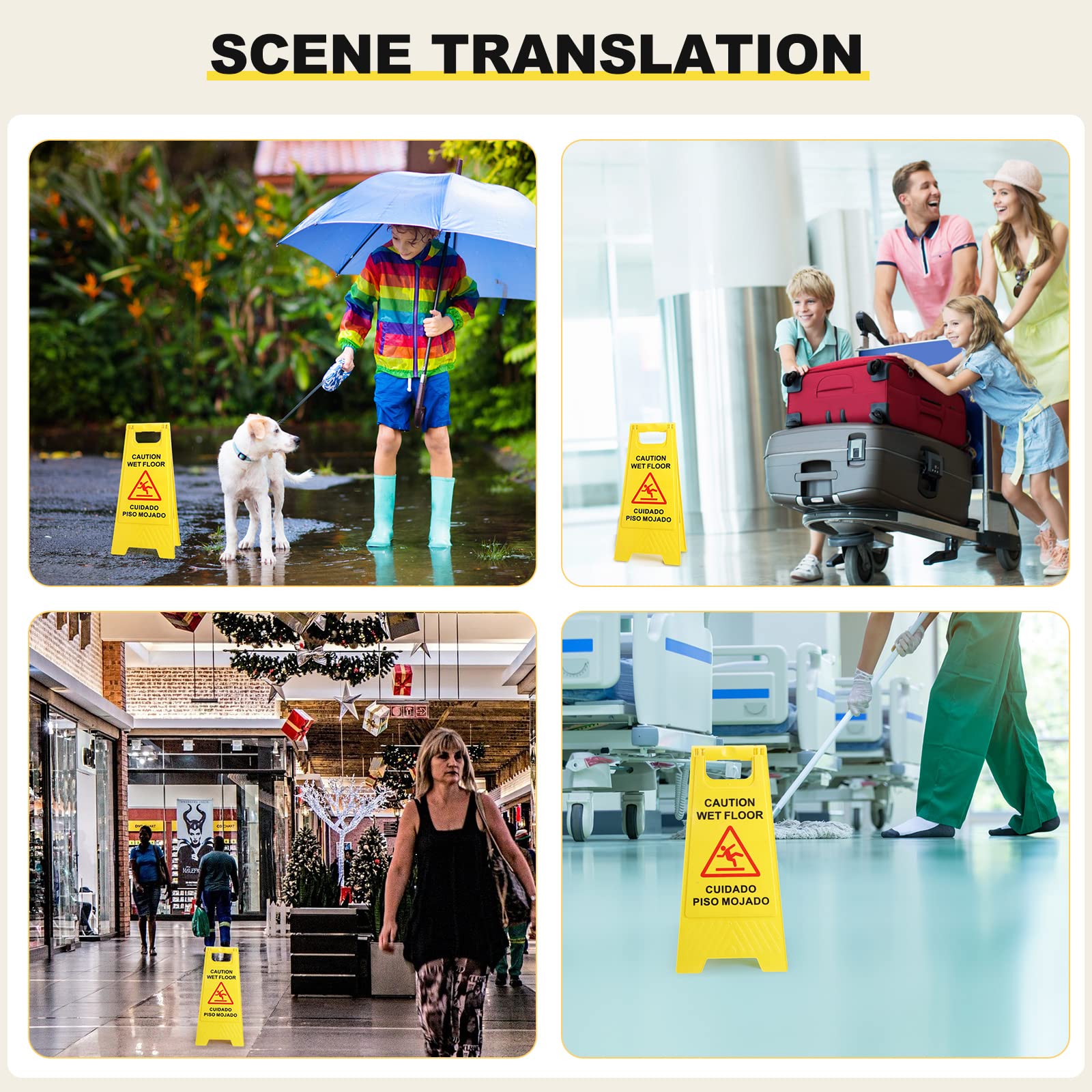 Macarrie 12 Pack Caution Wet Floor Sign Wet Floor Double Sided Signs Cuidado Piso Mojado Foldable Bilingual Alert Sign for Commercial Use Indoors Outdoors, 11.5 x 23.62 Inches (Classic Style)