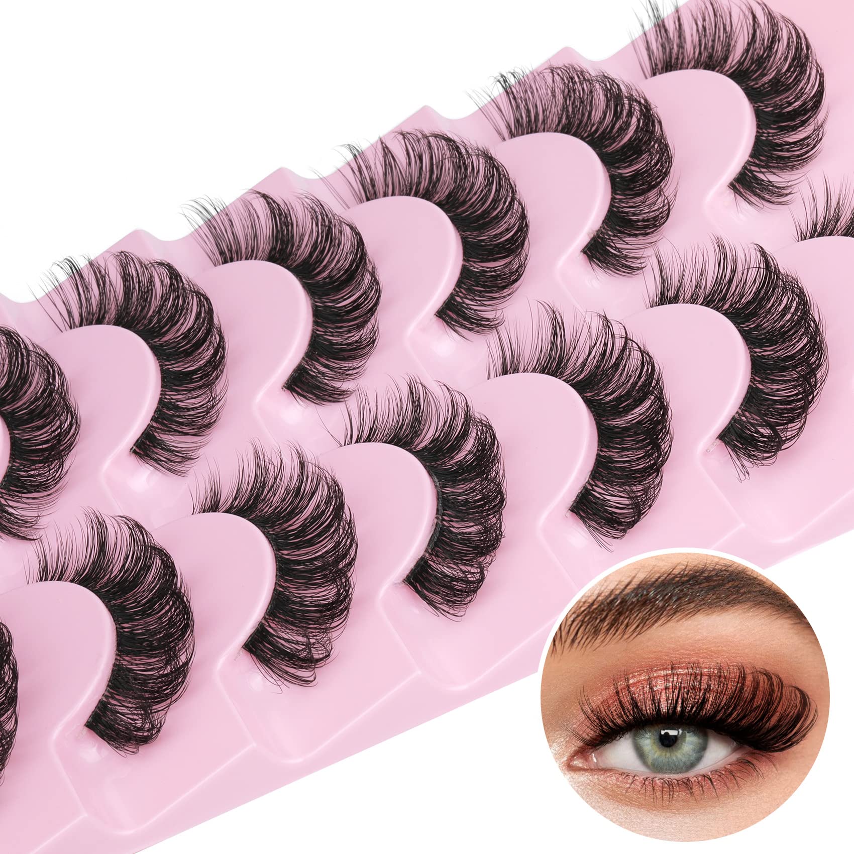 Lashes Natural Look False Eyelashes D Curl 16mm Lashes 3D Wispy Faux Mink Eyelashes with Clear Band Fake Eye lashes 7 Pairs by Goddvenus