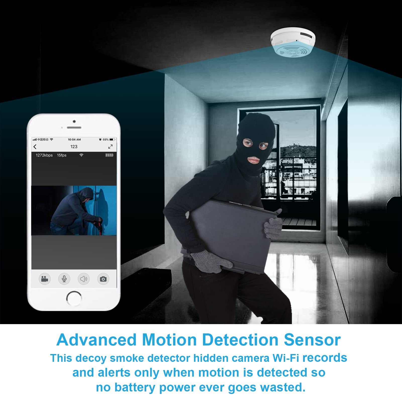 Hidden Camera,Smoke Detector Security Camera with Night Vision Motion Detection,1080P Security Cameras Indoor Wireless, Nanny WiFi Cam, 180 Days Battery Power Instant Alerts Real-Time View Nanny Cam