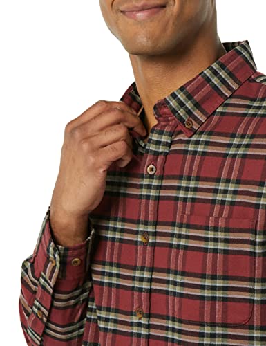 Goodthreads Men's Slim-Fit Long-Sleeved Stretch Oxford Shirt with Pocket, Burgundy Plaid, Large