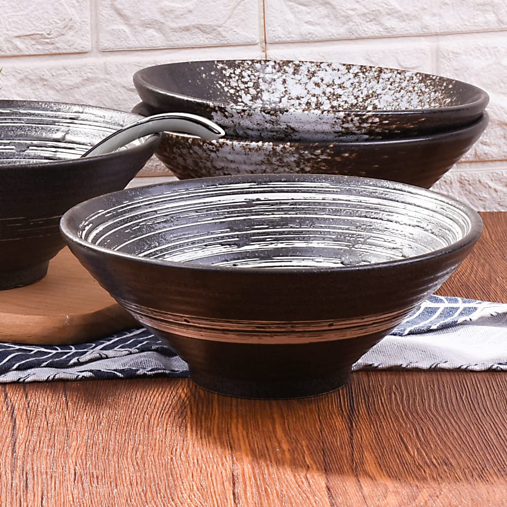 Japanese Ramen Bowls Set, 32 OZ Ceramic Noodle Soup Cereal Bowls (BSB)