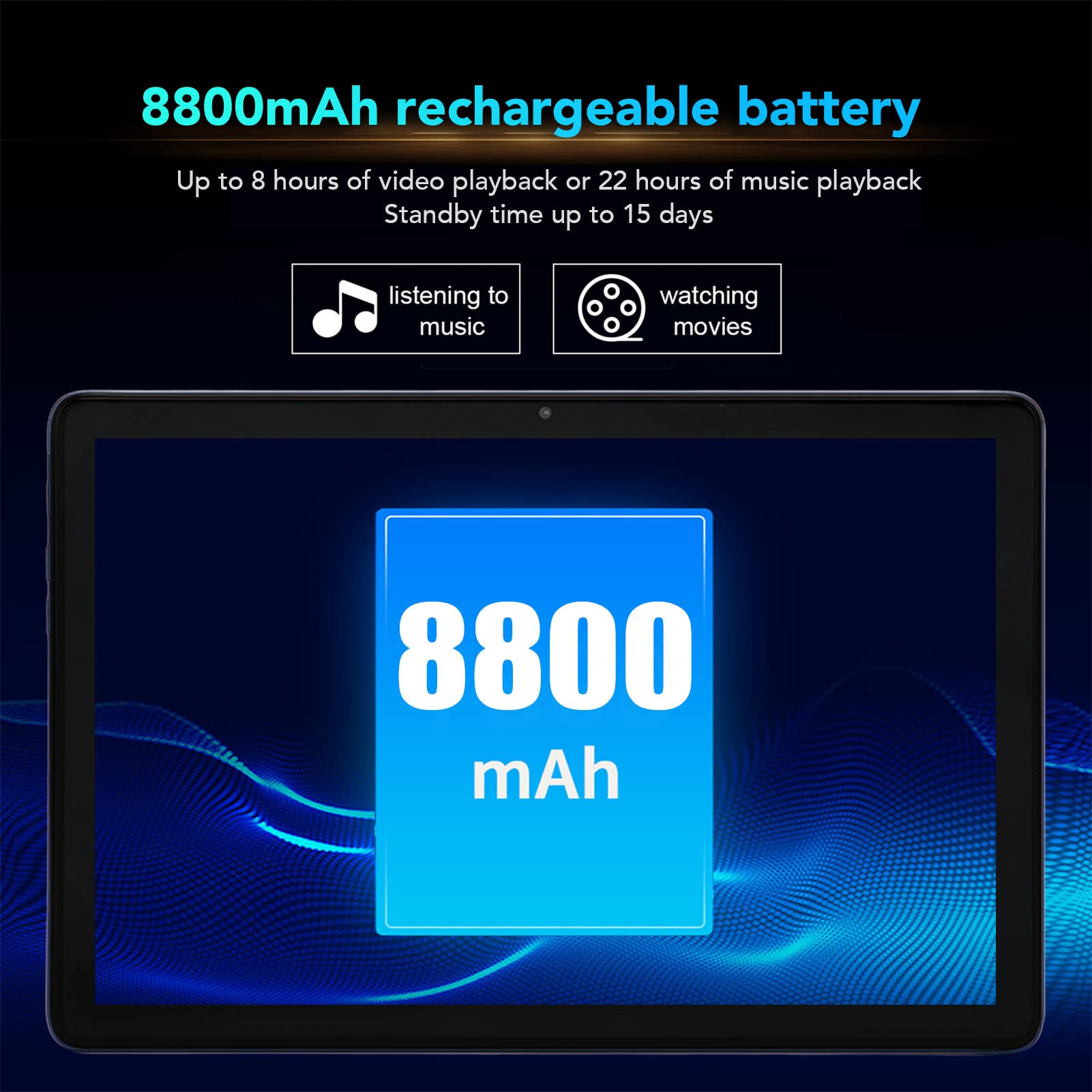 Gugxiom Tablet with Keyboard, 10.1in Office Tablet, 12GB RAM 256GB ROM Gaming Tablet, 1920x1200 FHD Display, 512GB Expandable, 12MP+24MP Camera, Octa Core CPU (Light Blue)