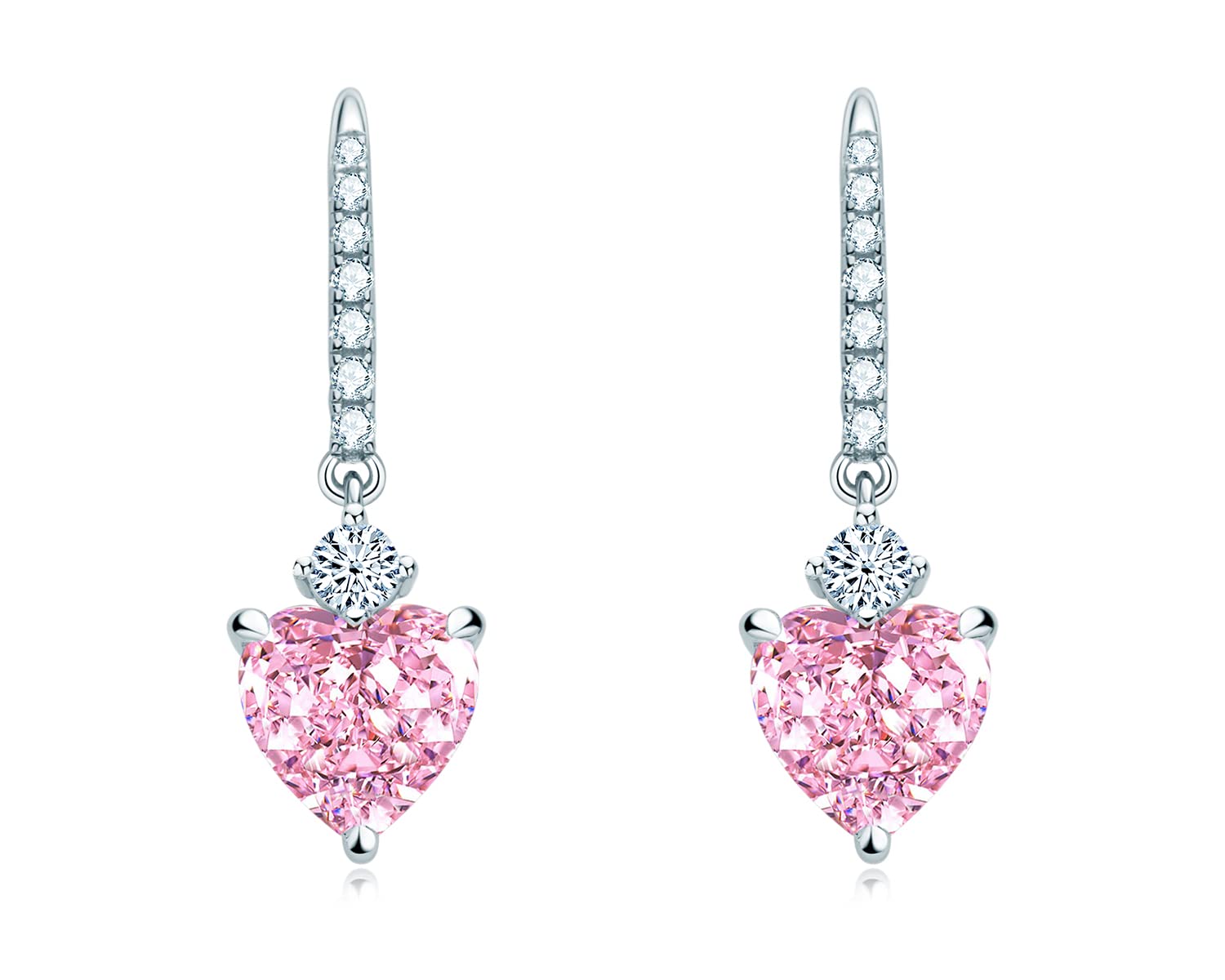 Heart Hoop Earrings for Women Sterling Silver Earring Pink Cubic Zirconia Diamond Dangling Anniversary Birthday Christmas Gifts for Her Hypoallergenic